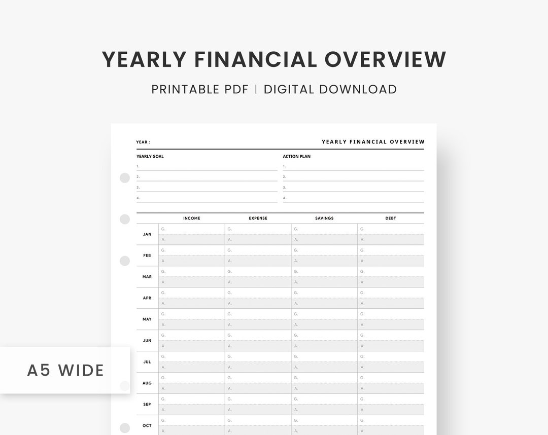 A5 Wide Inserts : Yearly Financial Overview Printable, Finance Planner ...