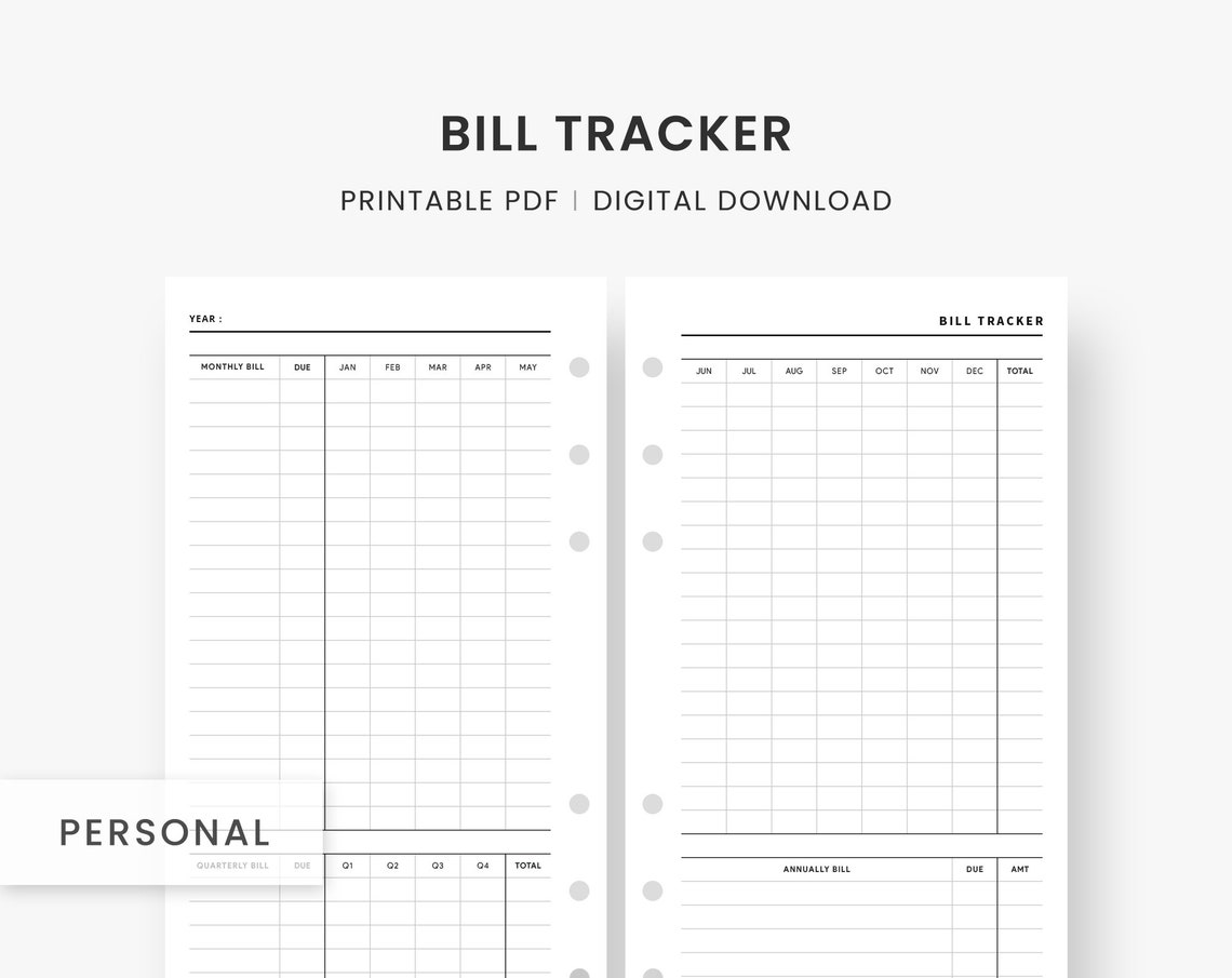 Personal Inserts : Bill Tracker, Bill Organizer, Monthly Bill Tracker ...