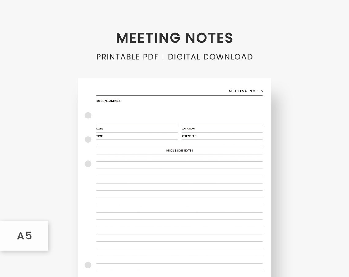 A5 Inserts : Meeting Notes Planner Printable PDF Meeting | Etsy