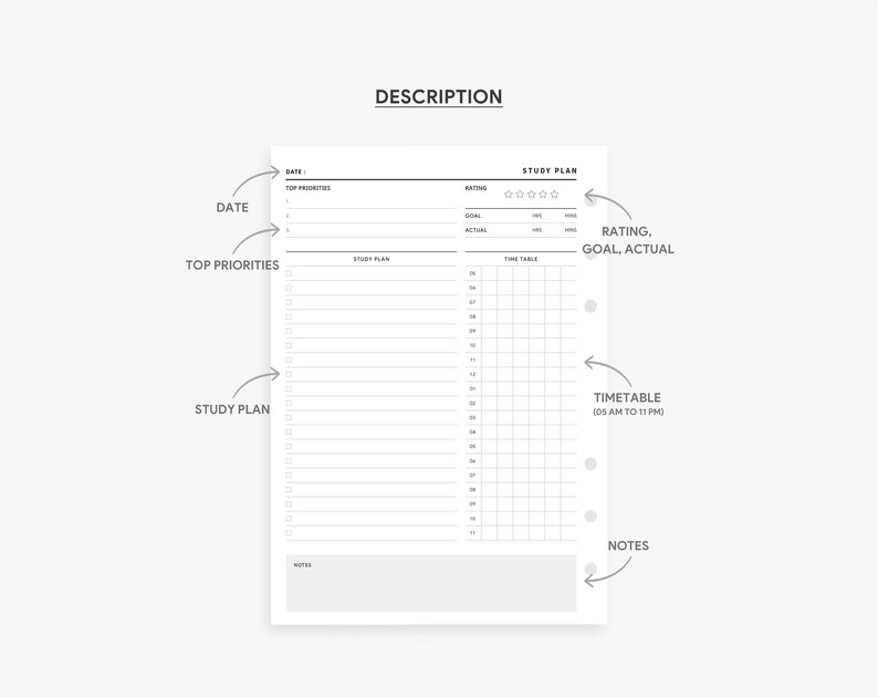 Study Planner Printable, Personal Wide Inserts, Student Planner ...