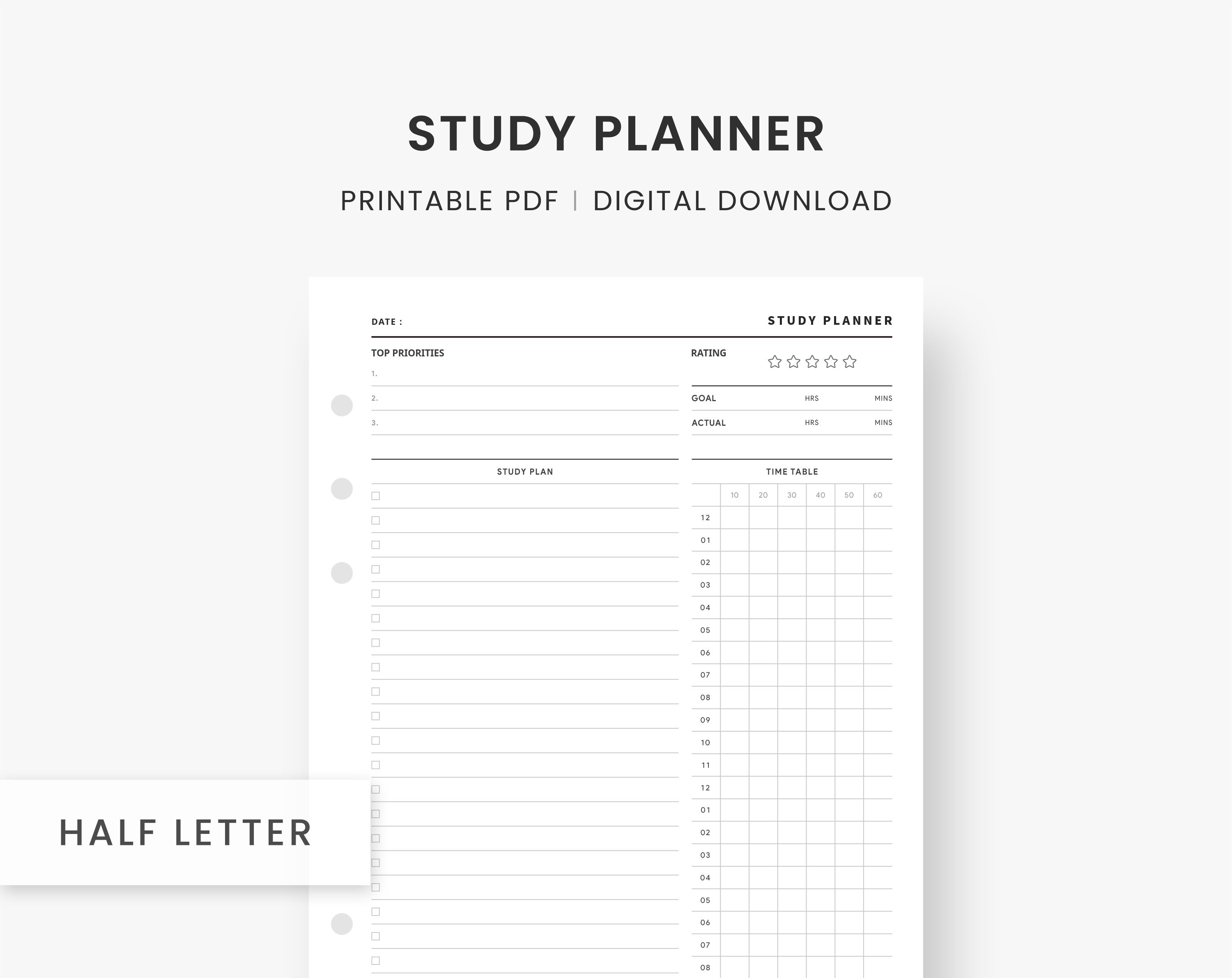 Study Planner Printable, Academic Planner, Student Planner, Hourly ...