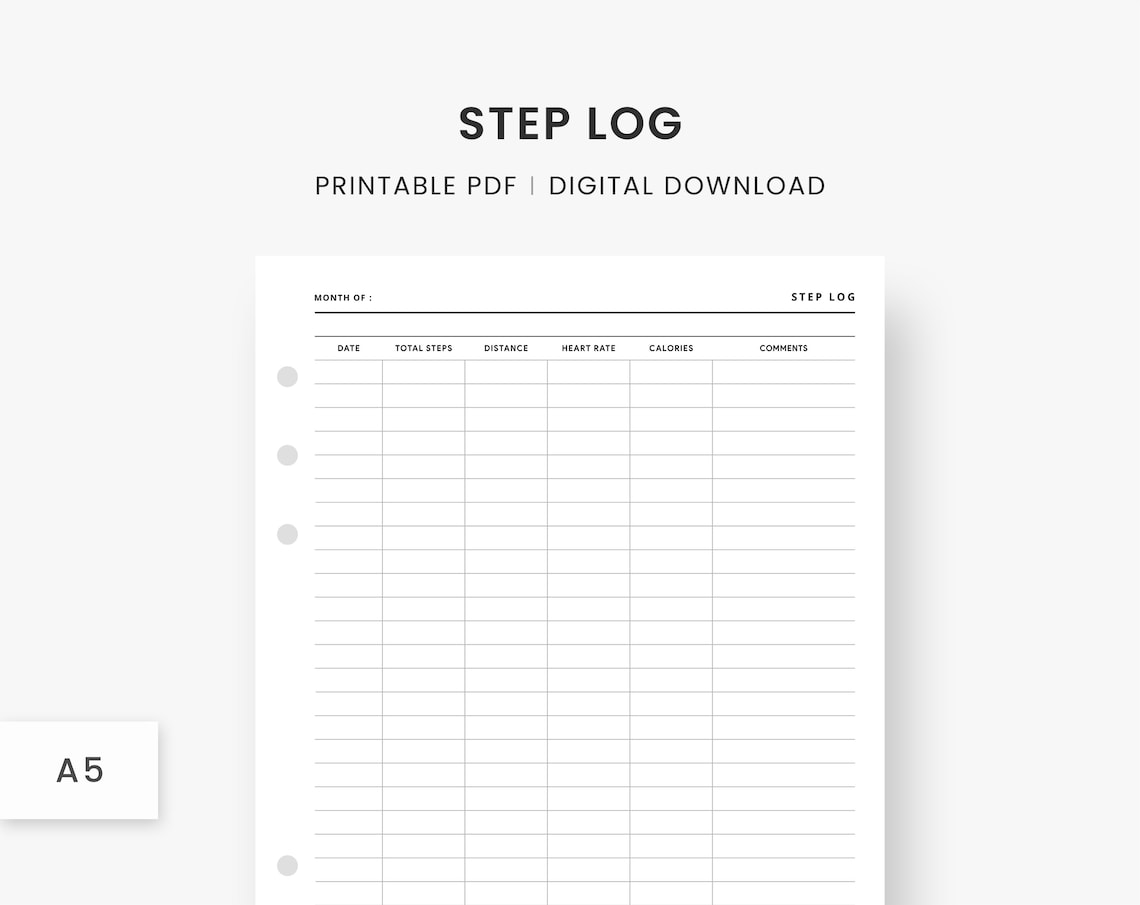 A5 Inserts : Step Tracker Printable, Step Log, Workout Log, Walking Log ...