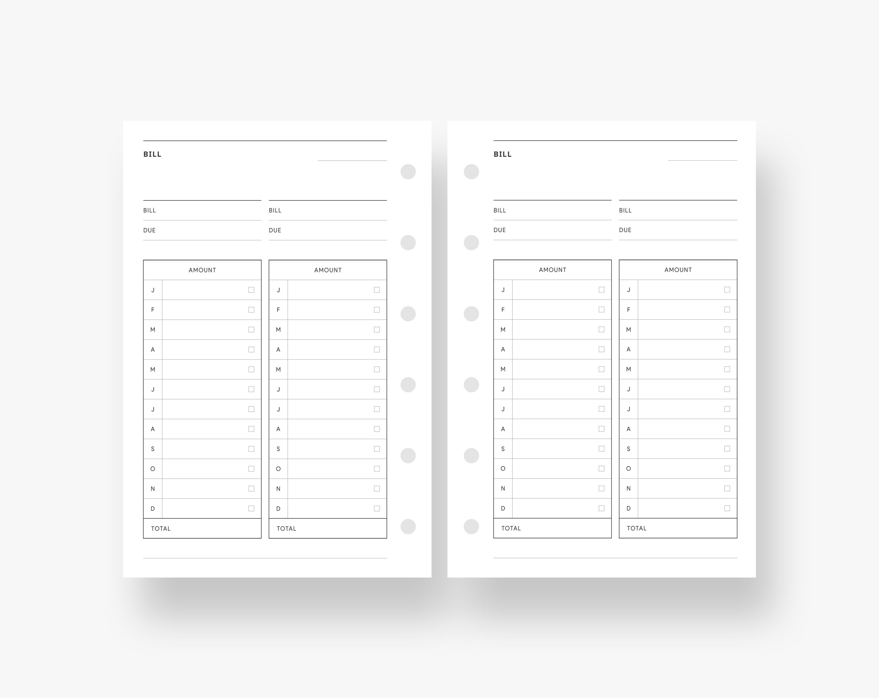 Pocket Inserts : Bill Tracker Printable, Bill Organizer, Bill Payment ...