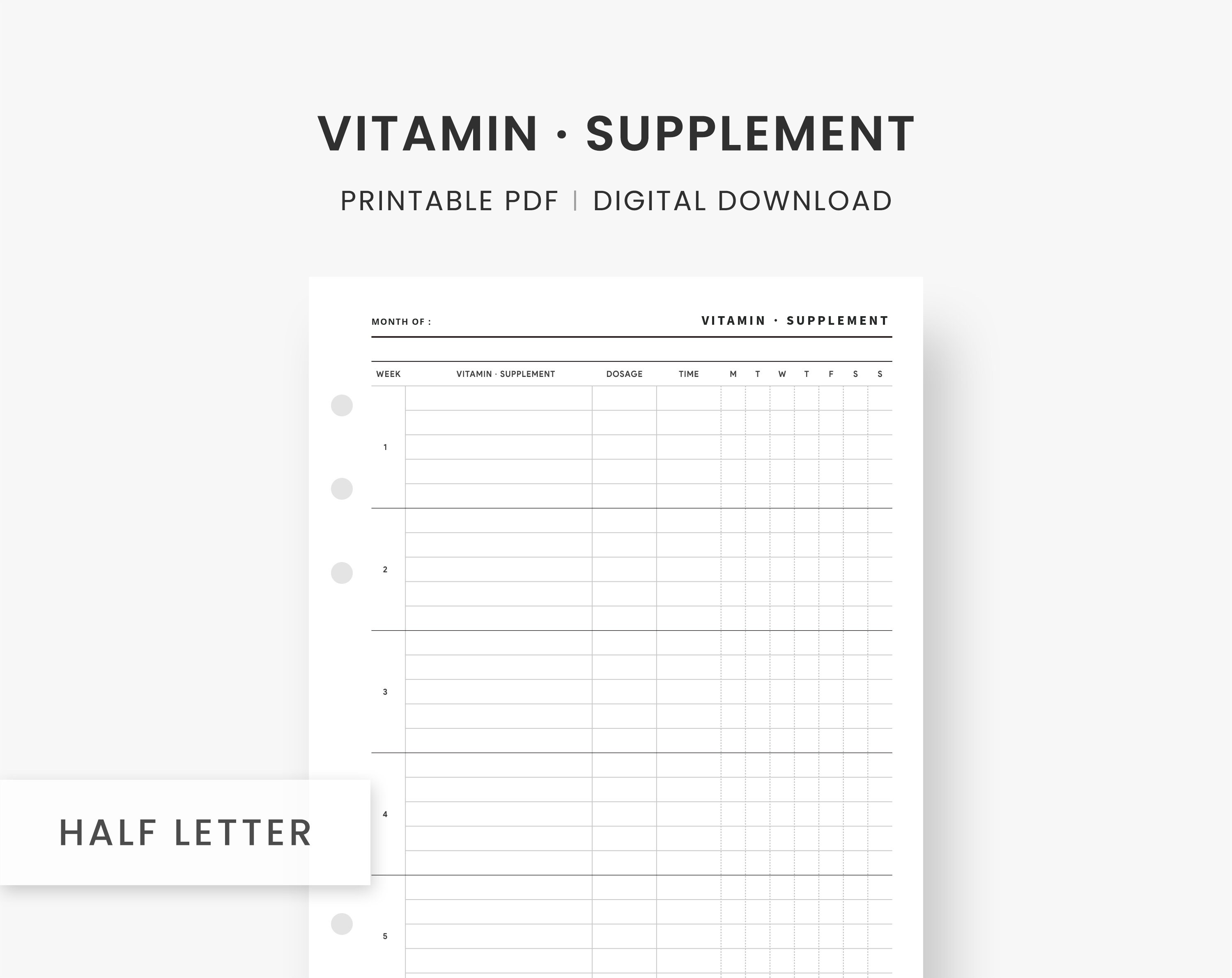 Monthly Vitamin Tracker Printable, Vitamin Organizer, Vitamin Log ...