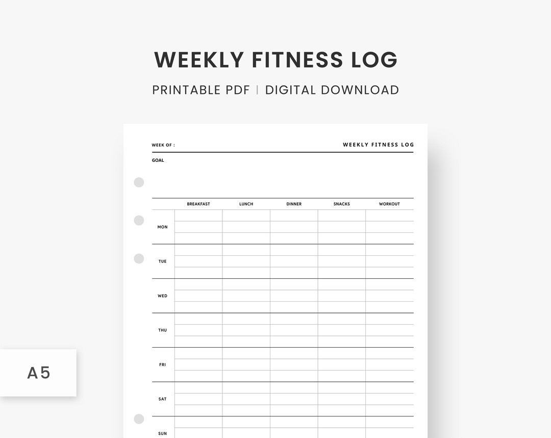 A5 Inserts : Fitness Planner Printable, Weekly Fitness, Fitness Tracker ...