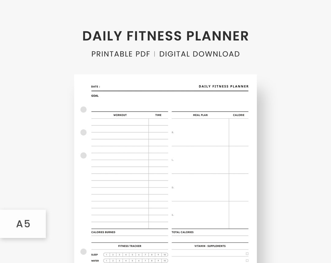 A5 Inserts : Fitness Planner Printable, Health Planner, Daily Workout ...