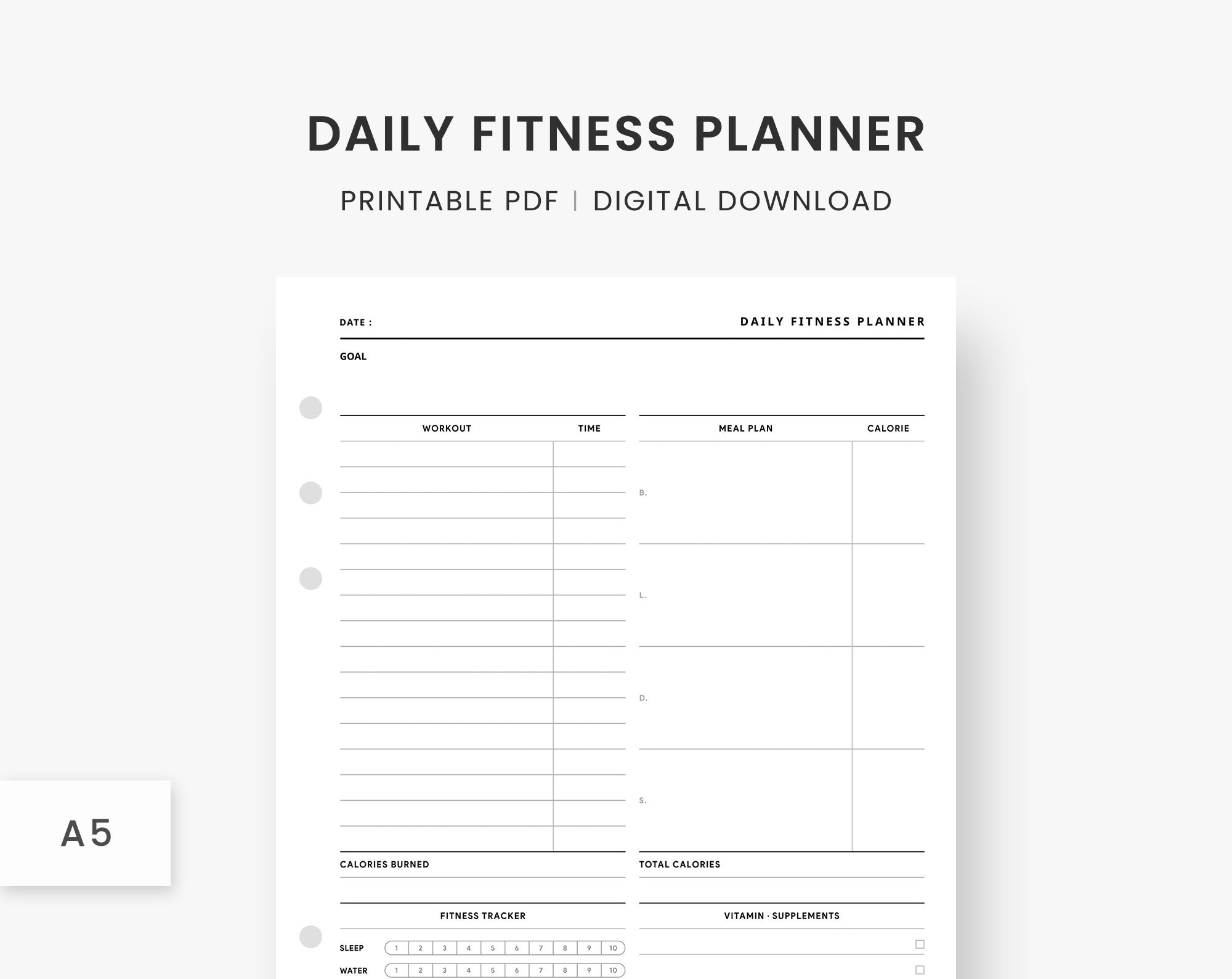 A5 Inserts : Fitness Planner Printable, Health Planner, Daily Workout ...