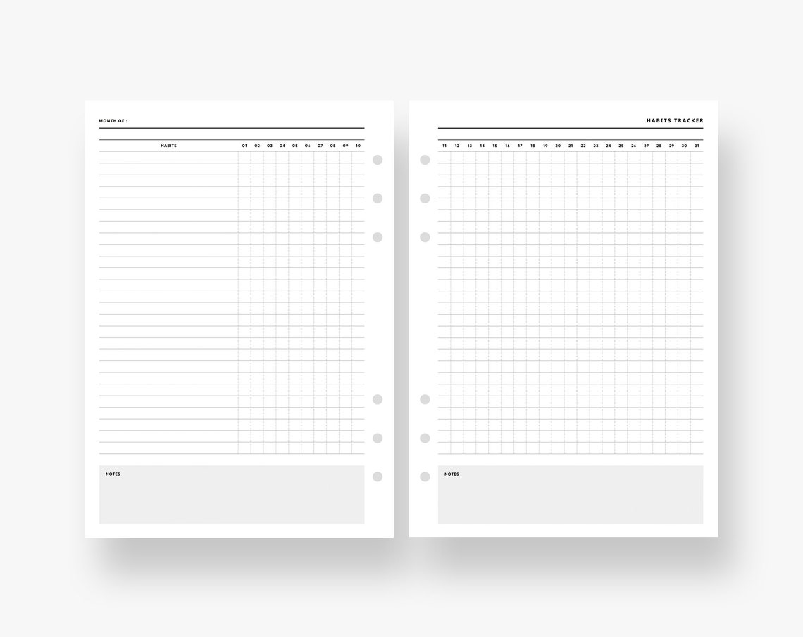 A5 Inserts : Habits Tracker Printable Monthly Tracker Goal | Etsy
