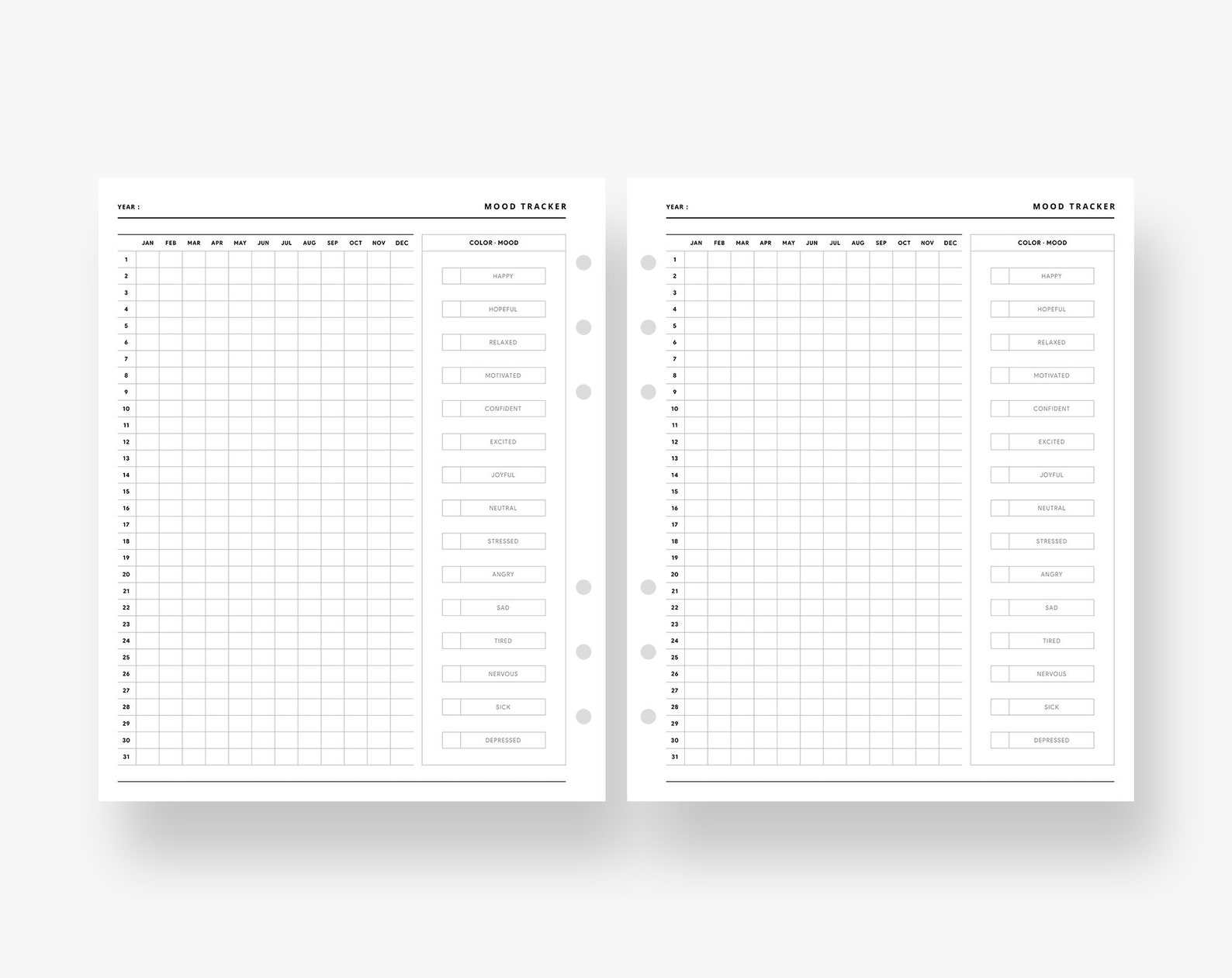A5 Wide Inserts : Mood Tracker Printable, Yearly Mood, Fitness Tracker ...