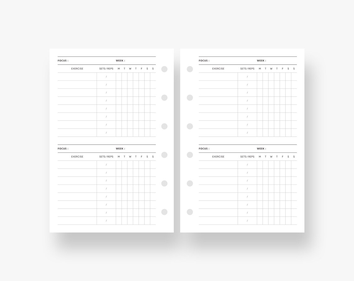 Pocket Inserts : Exercise Tracker Printable Exercise Planner - Etsy
