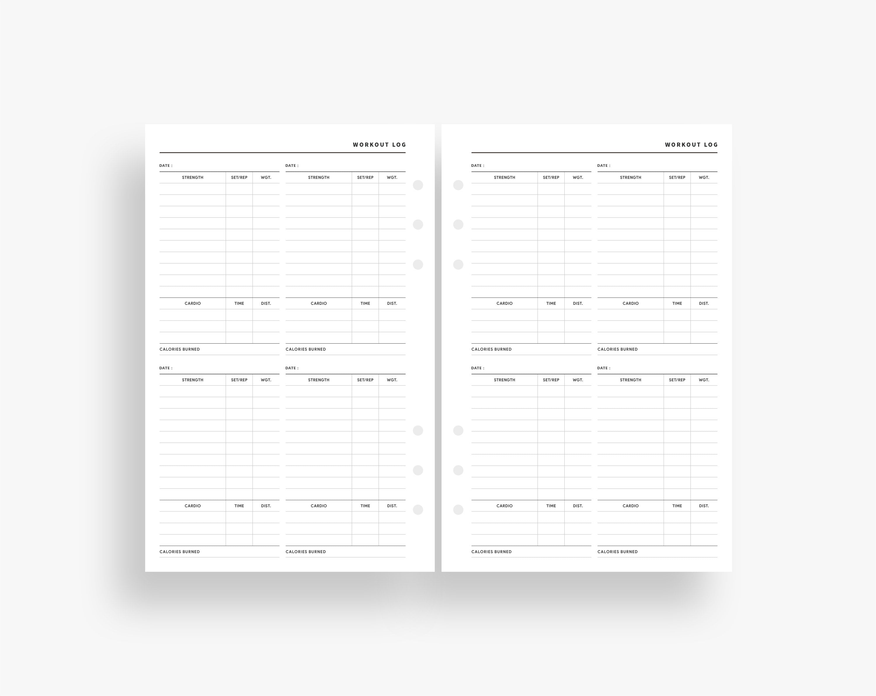 Workout Log Template, Fitness and Workout Journal, Exercise Log, Half ...