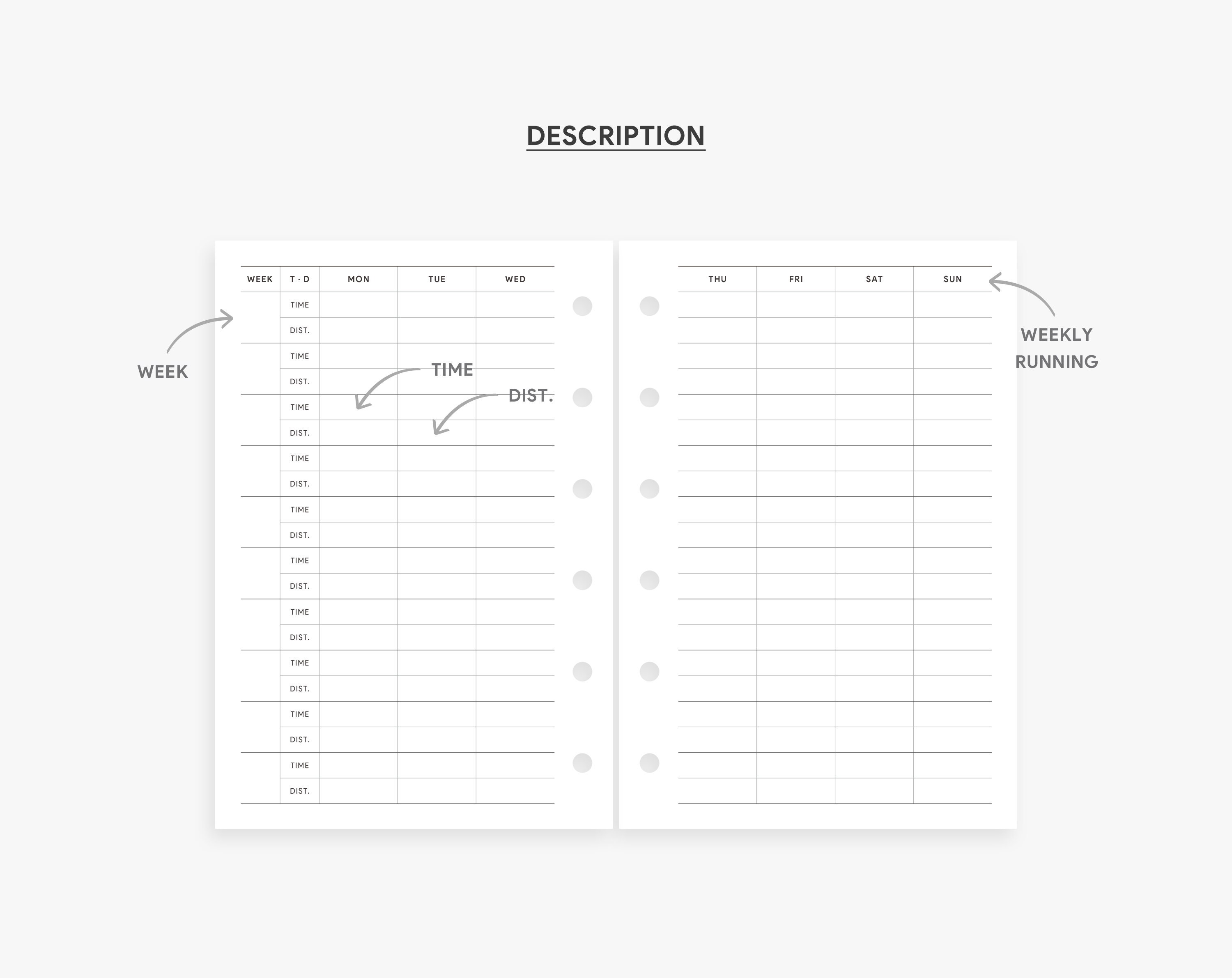 Pocket Inserts : Running Tracker Printable, Running Diary, Running ...