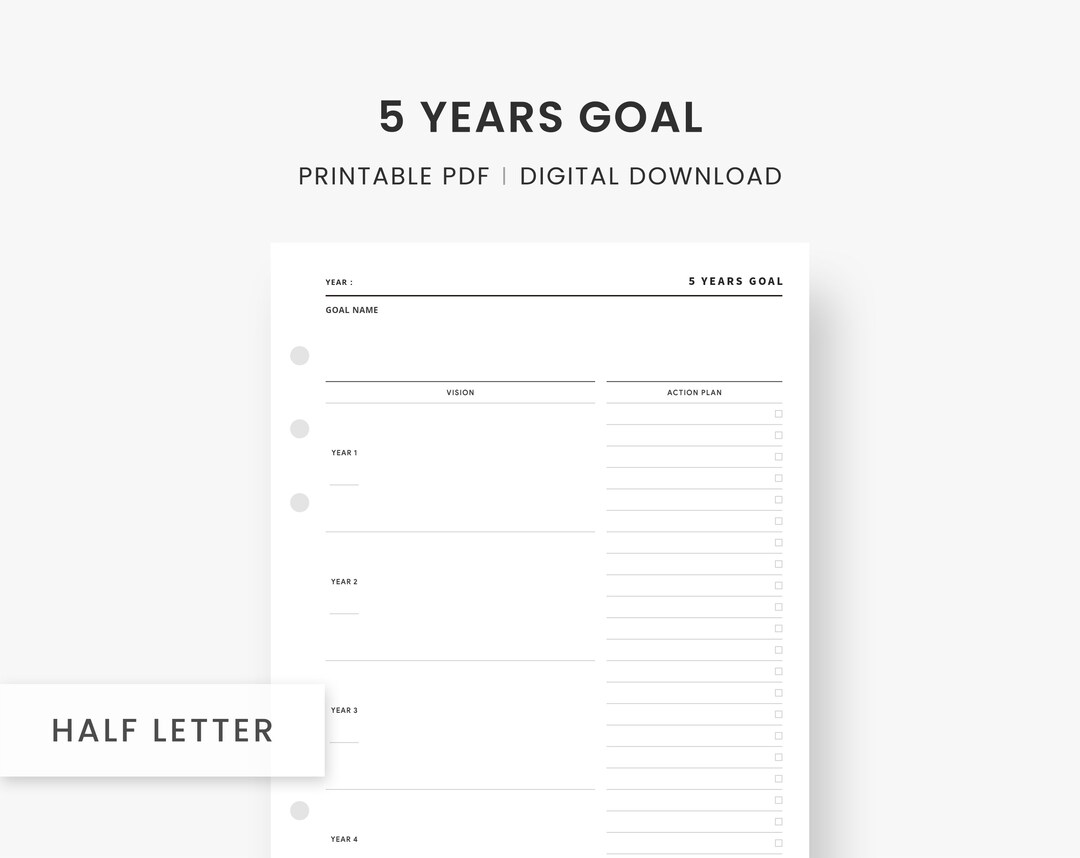 5 Year Plan, Goal Setting, 5 Years Goal, Goal Planner Printable, Goal ...