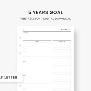 5 Year Plan, Goal Setting, 5 Years Goal, Goal Planner Printable, Goal ...