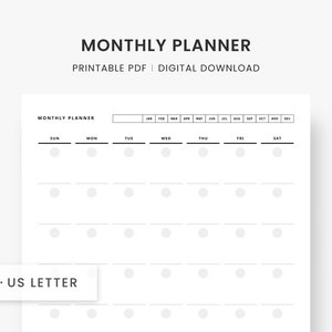 Month at a Glance Planner Printable, Undated Minimalist Monthly Simple ...