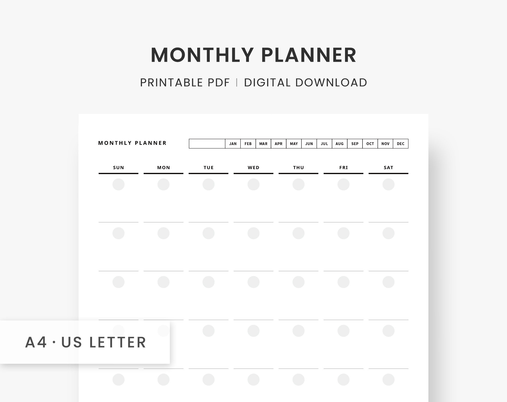 Month at a Glance Planner Printable, Undated Minimalist Monthly Simple ...