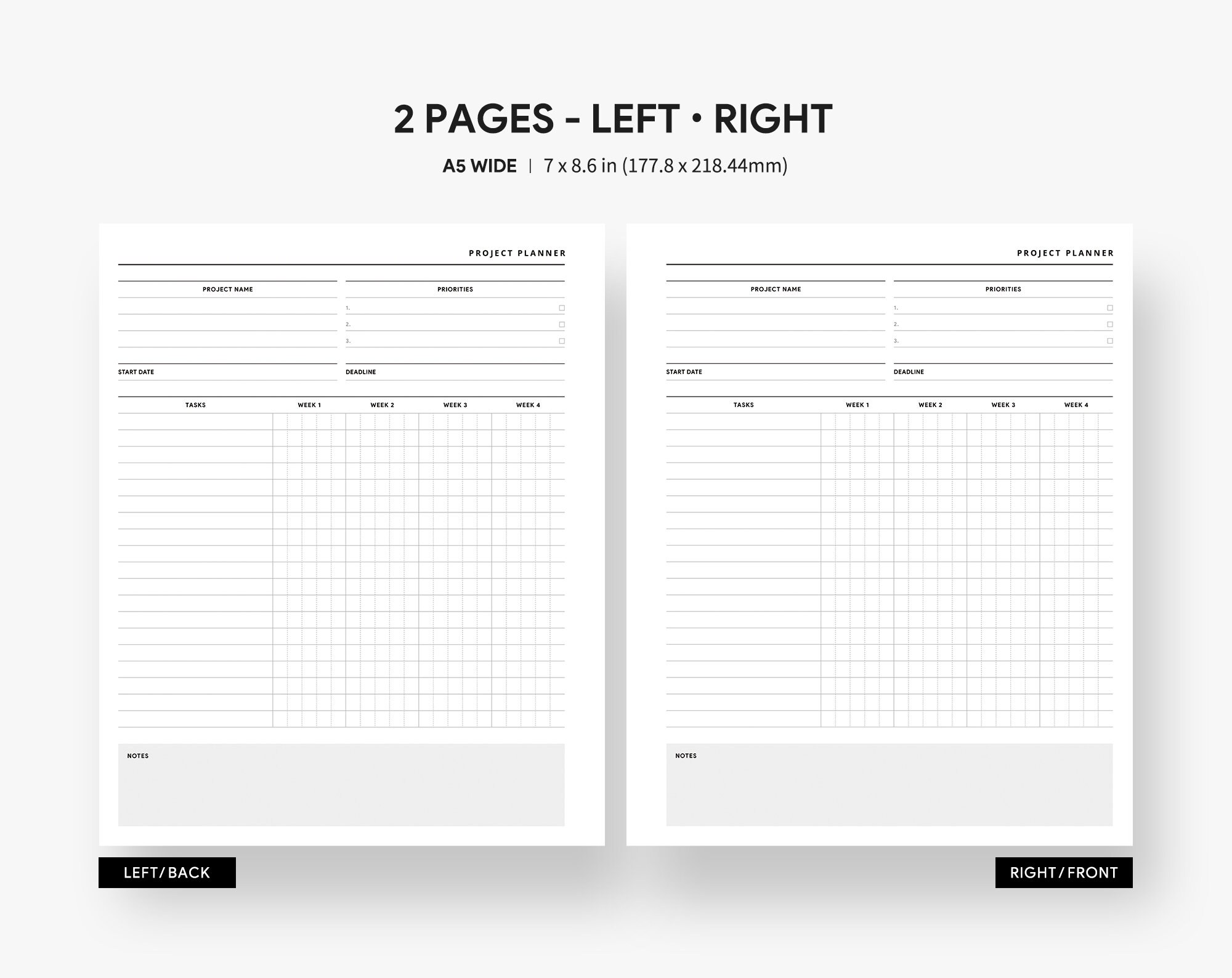 A5 Wide Inserts : Project Planner Printable, Work Productivity, Project ...