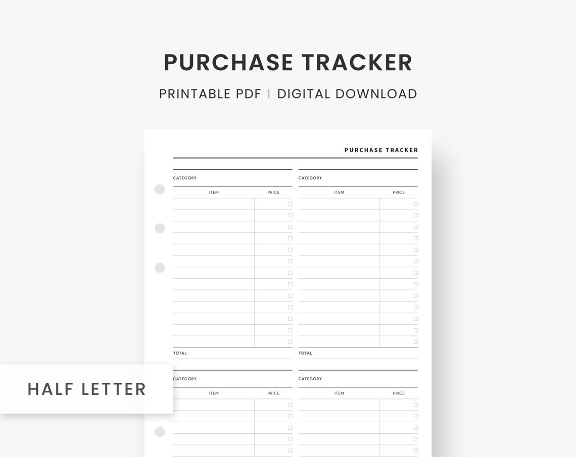 Purchase Tracker Printable, Order Tracker, Spending Tracker, Shopping ...