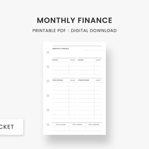 Pocket Inserts : Monthly Budget Planner Printable Financial | Etsy