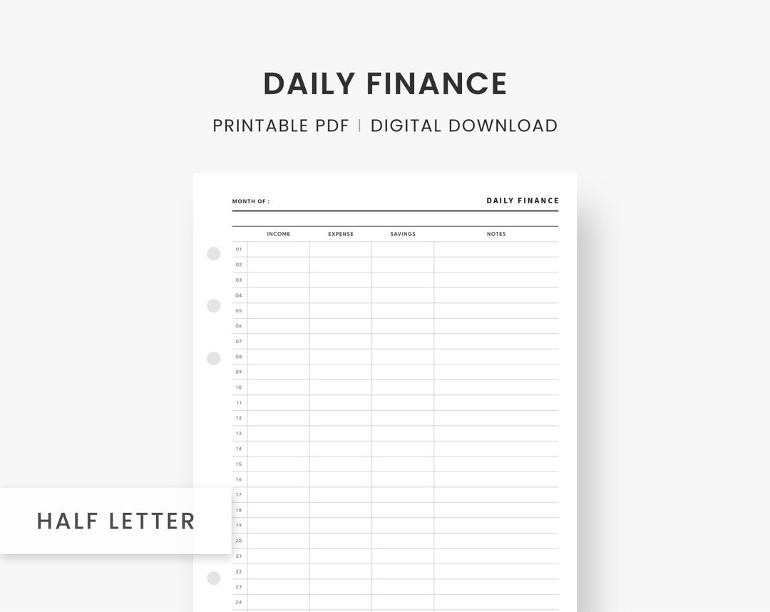 Daily Finance Tracker Printable, Monthly Financial Planner Template ...