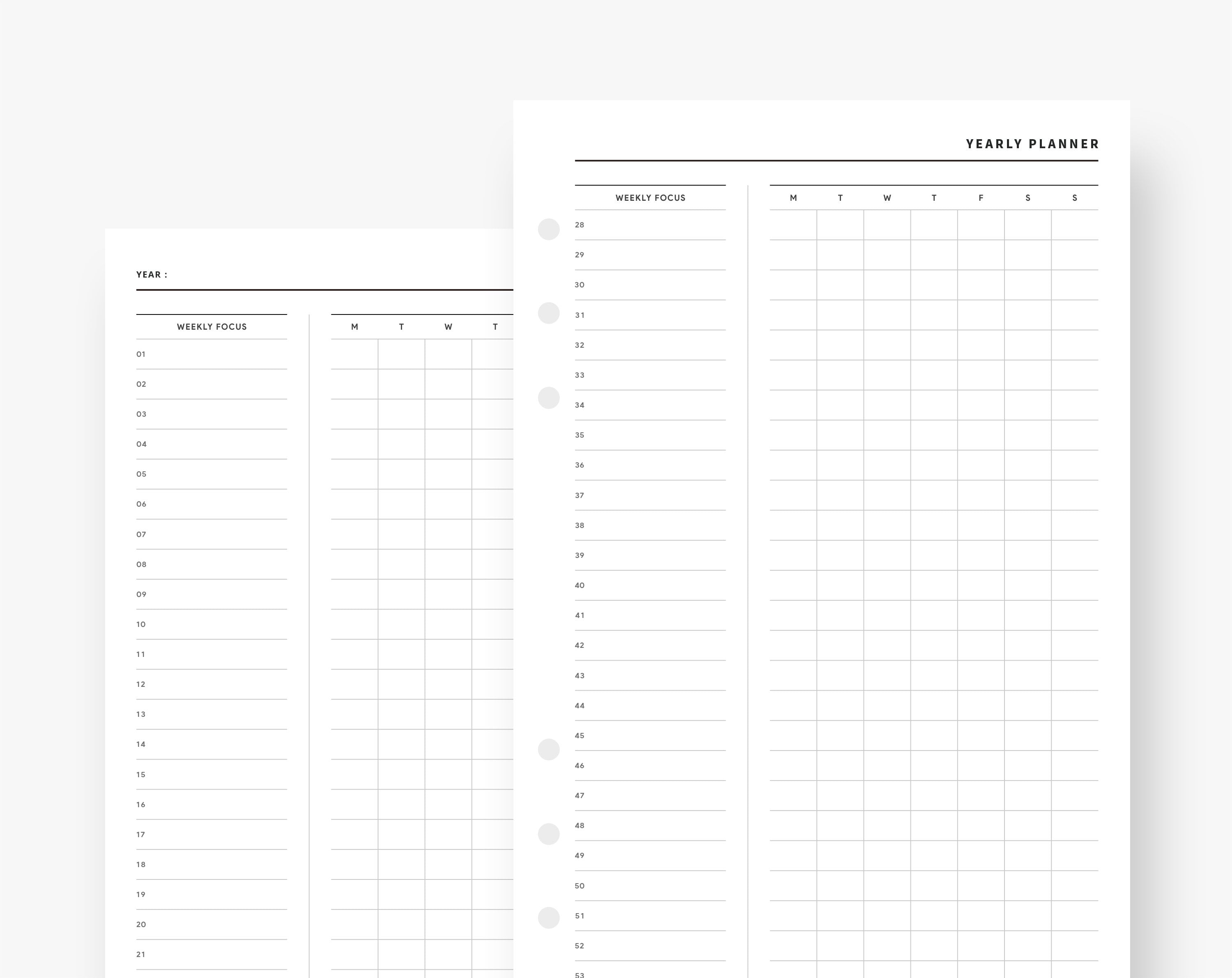 Yearly Planner Printable, Undated Planner, Yearly Calendar, Half Letter ...