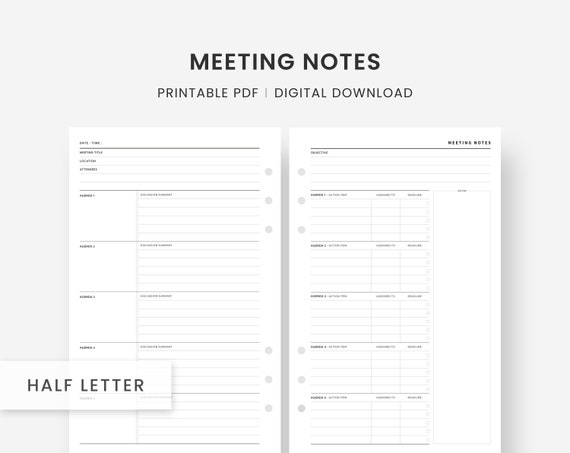 Meeting Notes With Meeting Agenda Meeting Minutes for | Etsy