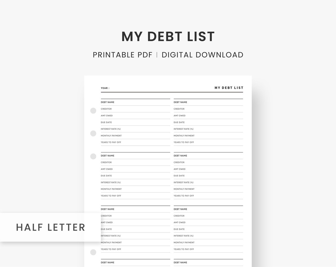 Financial Debt Planner Printable, Money Management Organizer, Debt ...