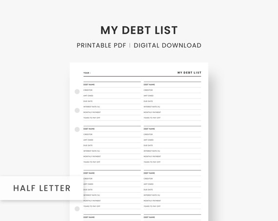 Financial Debt Planner Printable Money Management Organizer | Etsy