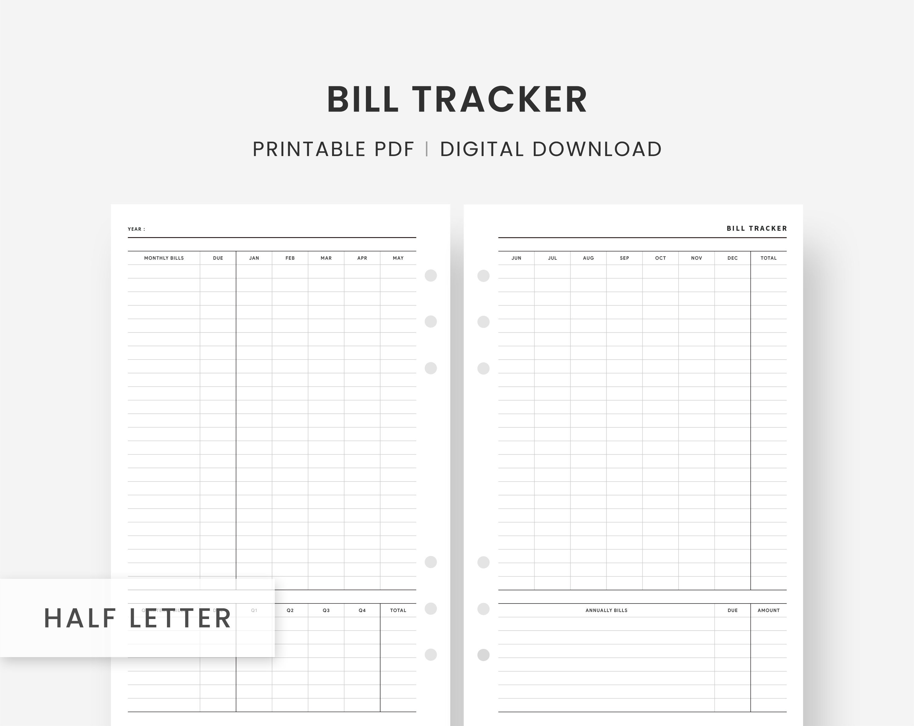 Bill Payment Organizer Printable, Bill Tracker With Monthly Bill and ...