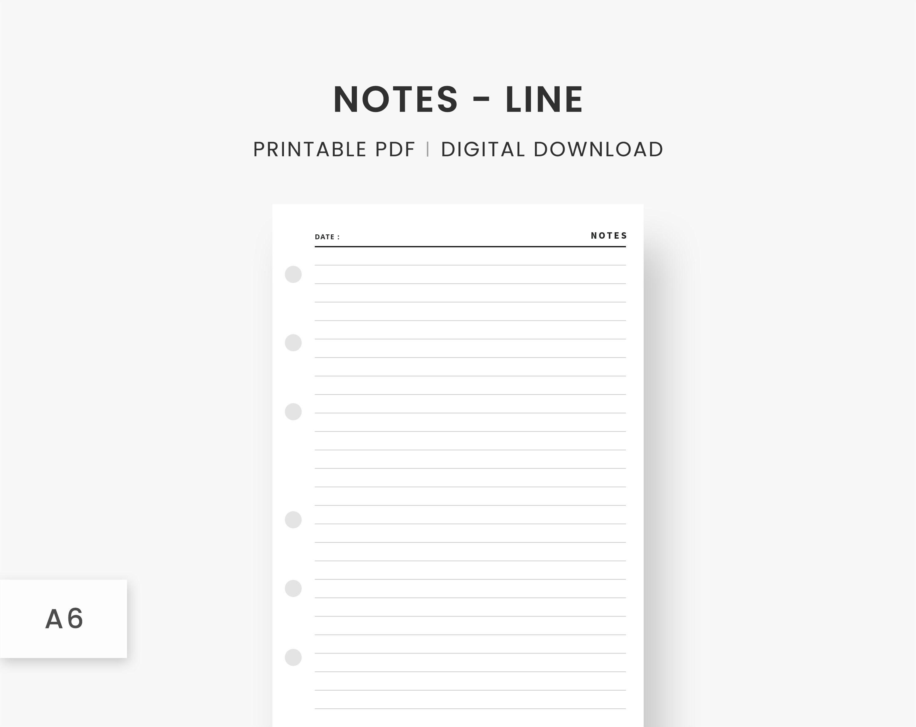 A6 Inserts : Notes Printable, Note Pad, Notes Page, Lined Notes ...