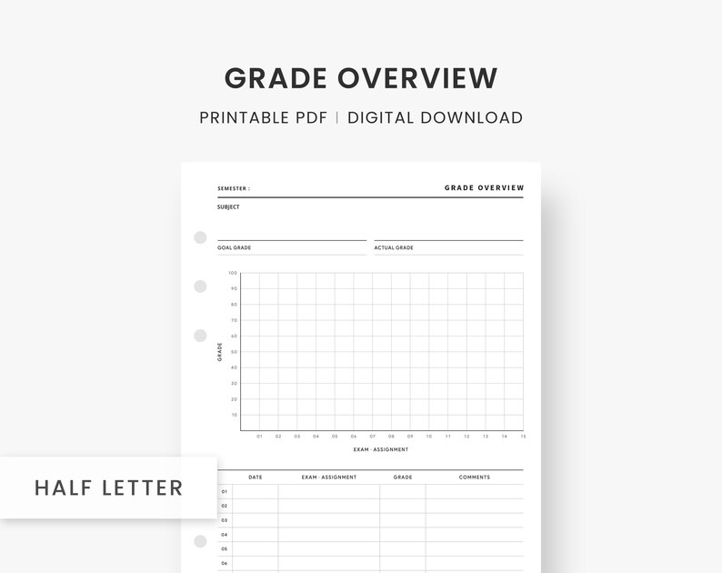 School Grade Tracker Printable, Grade Overview, Academic Planner, Grade ...