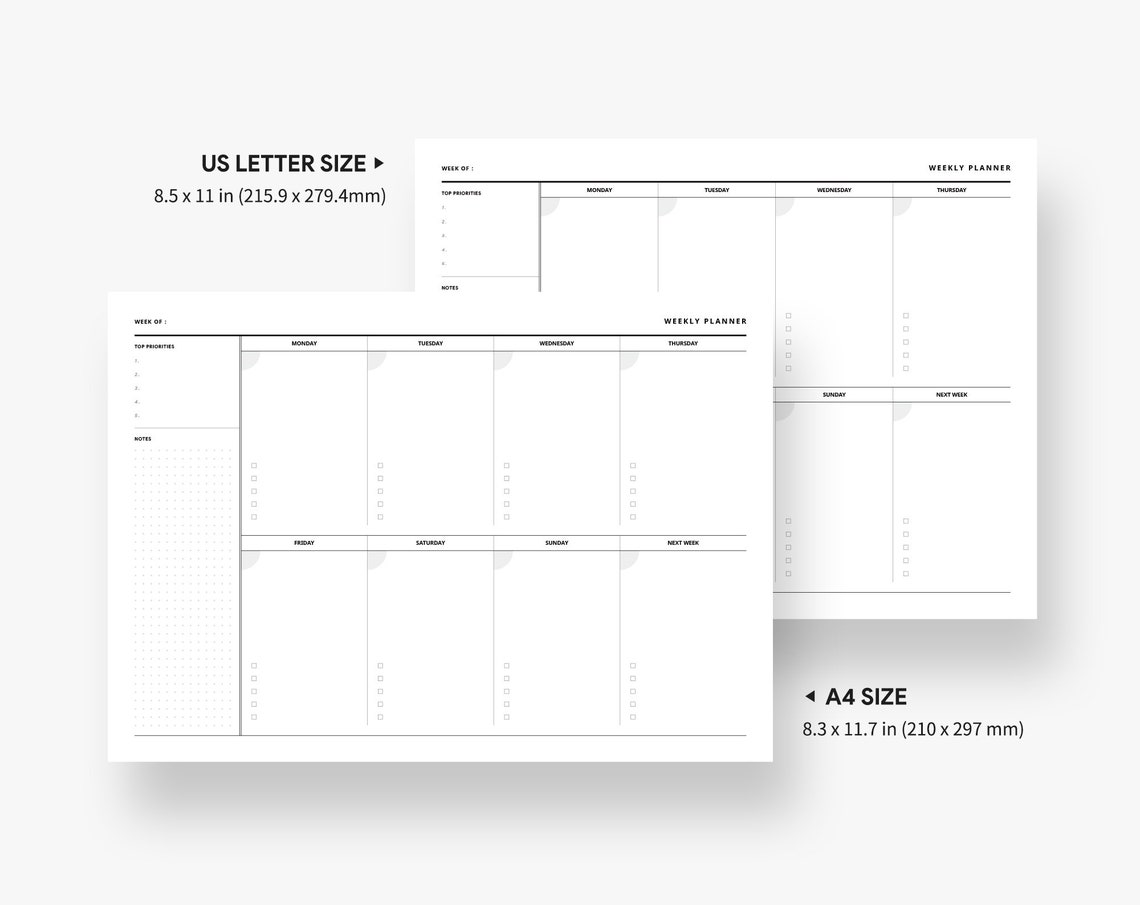 Weekly Planner Printable to Do List and Undated One Week Work | Etsy Canada