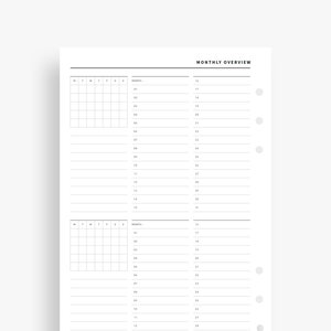 Monthly Overview Monthly Calendar Printable Undated Planner - Etsy