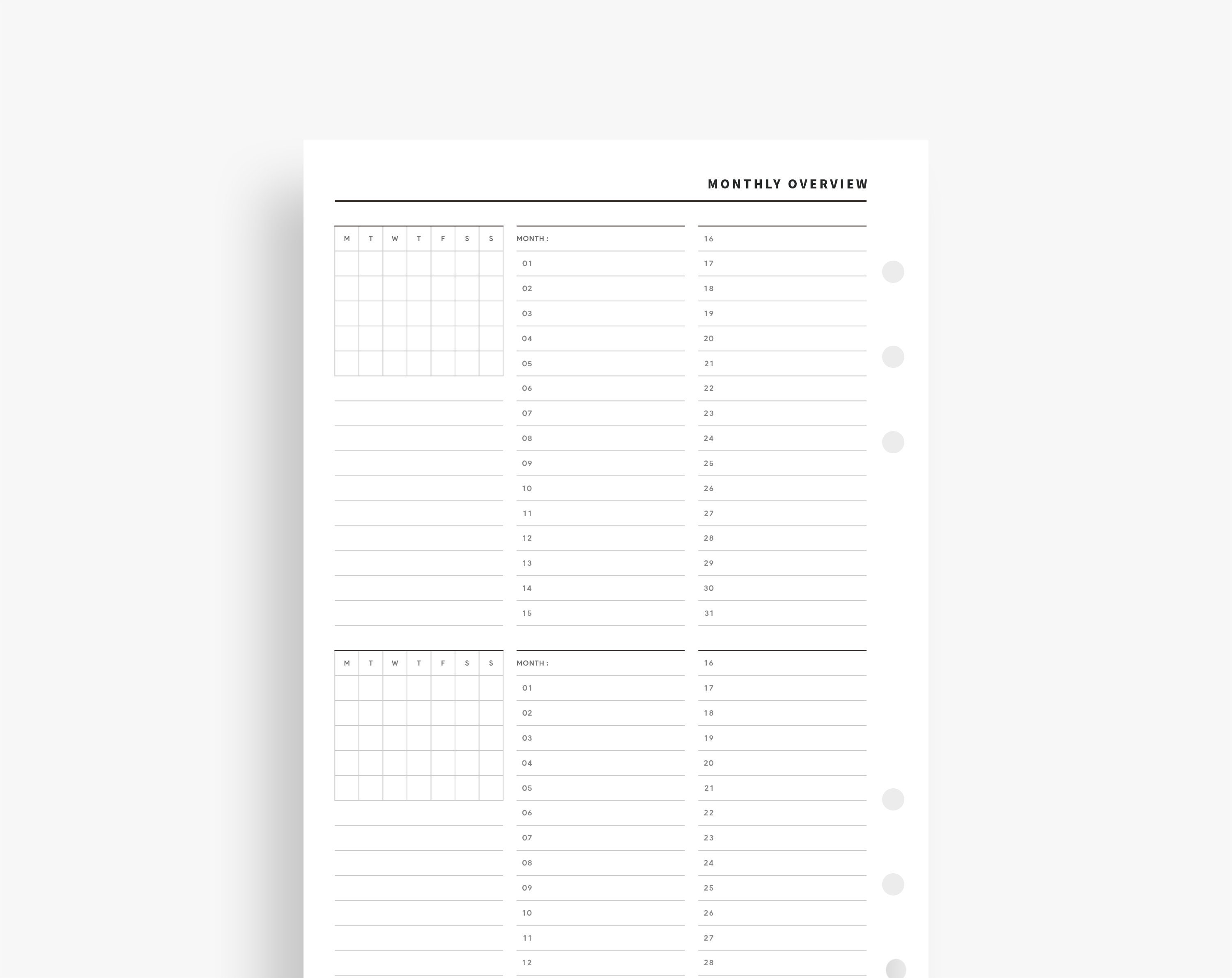 Monthly Overview Monthly Calendar Printable Undated Planner - Etsy