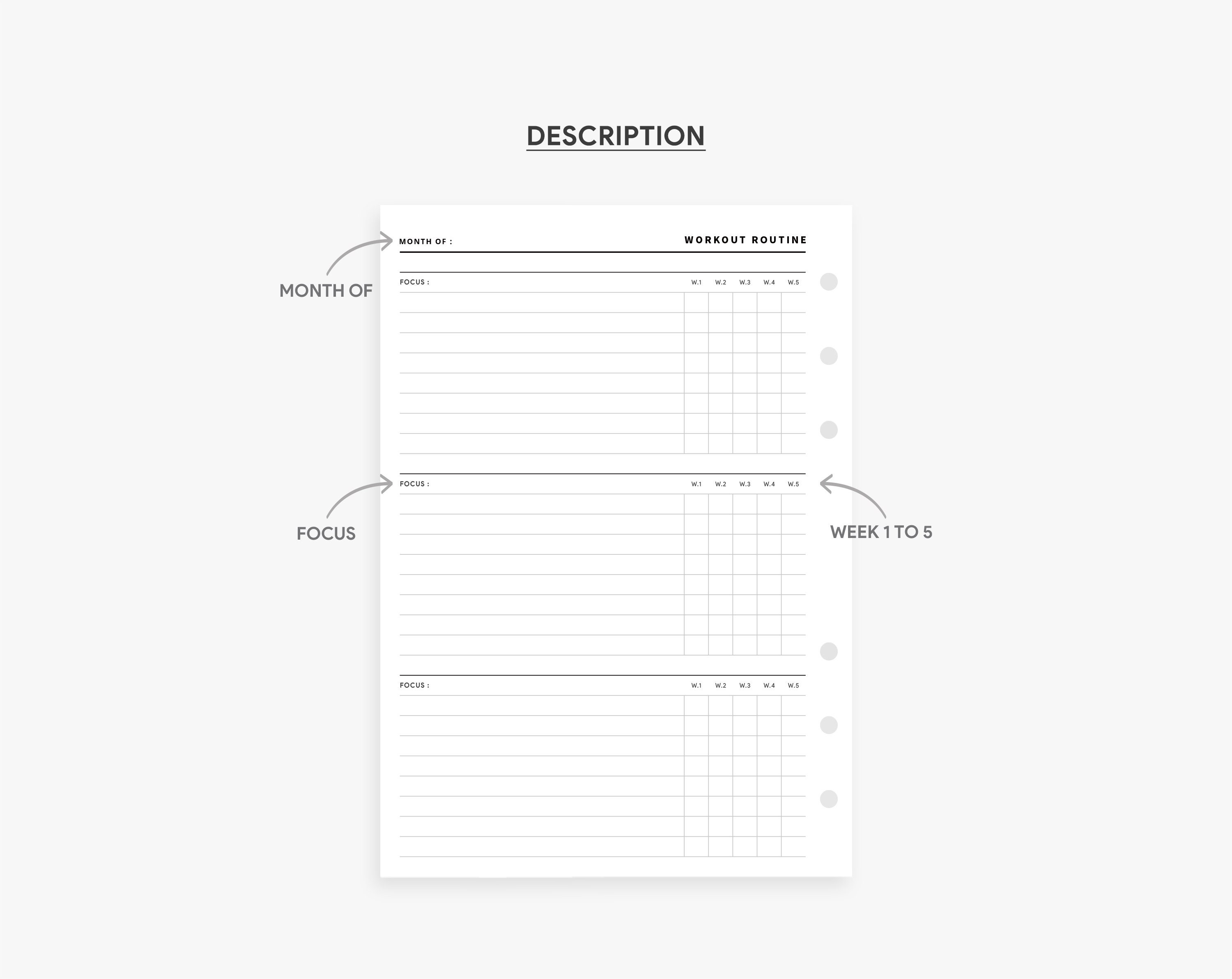 Workout Routine Printable, Personal Wide Inserts, Workout Planner ...