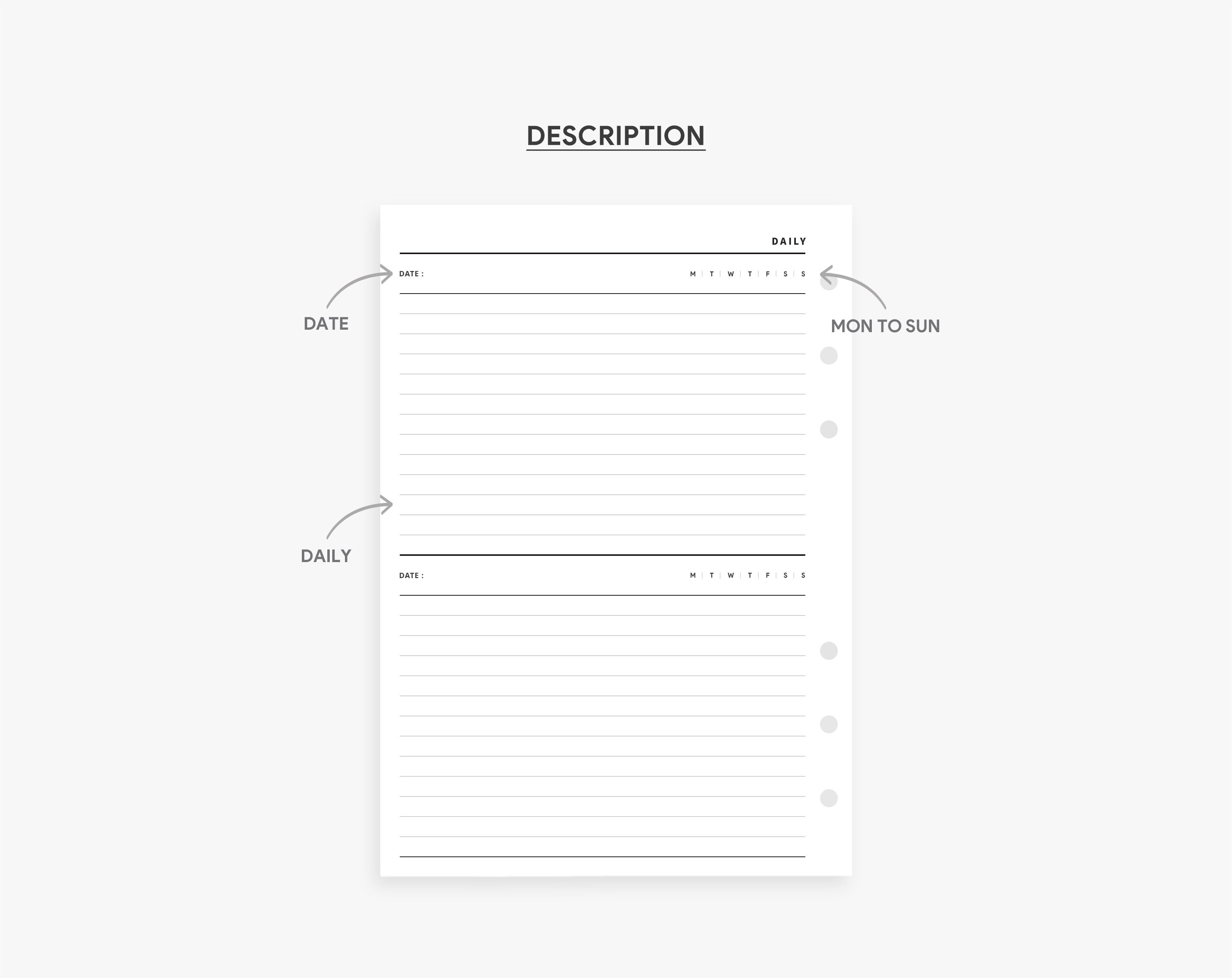 Daily Planner Printable, Personal Wide Inserts, Daily Diary, Daily ...