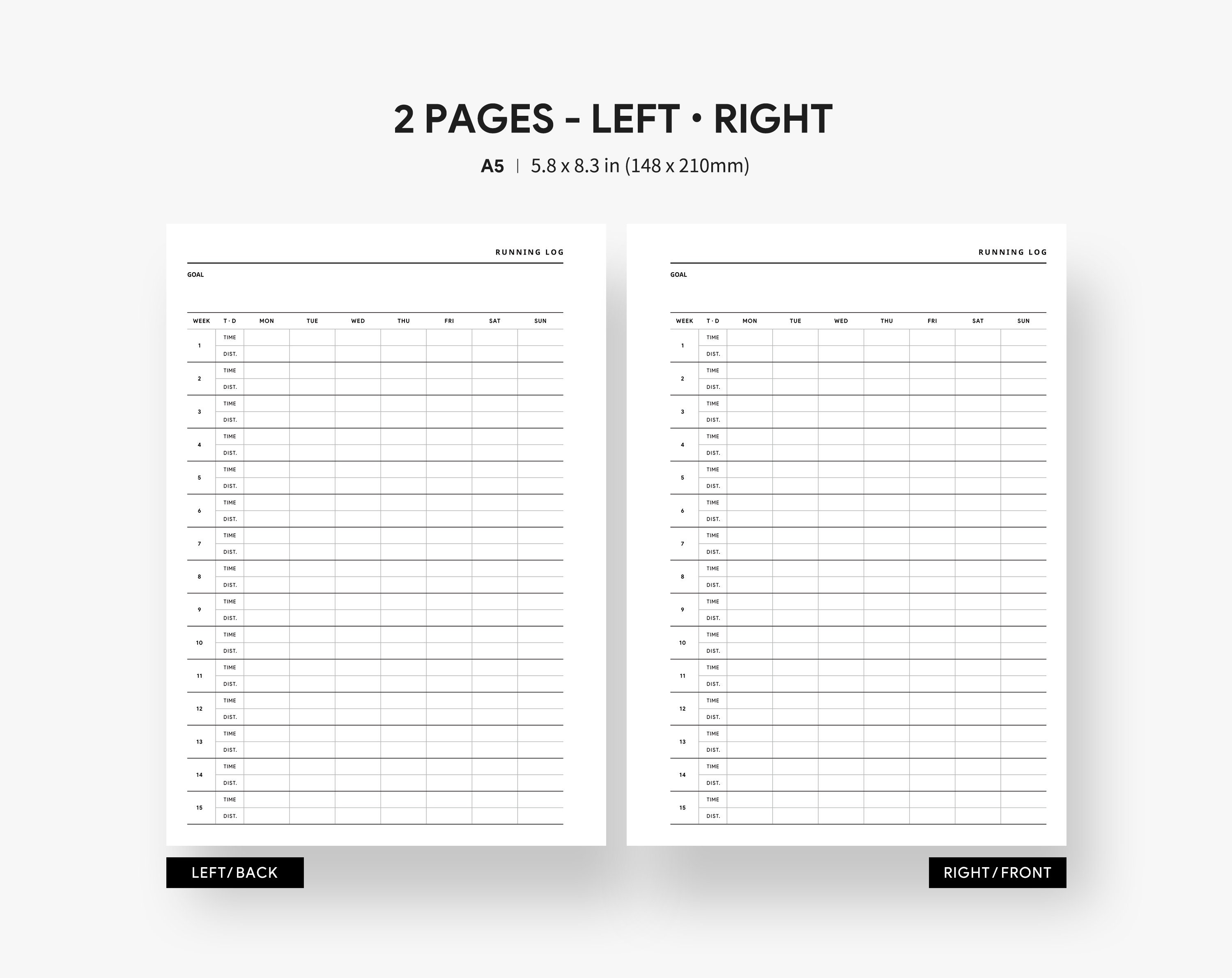 A5 Inserts : Running Tracker Printable, Running Planner, Running Log ...