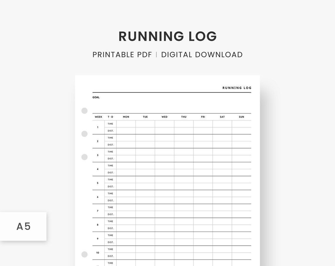 A5 Inserts : Running Tracker Printable, Running Planner, Running Log ...