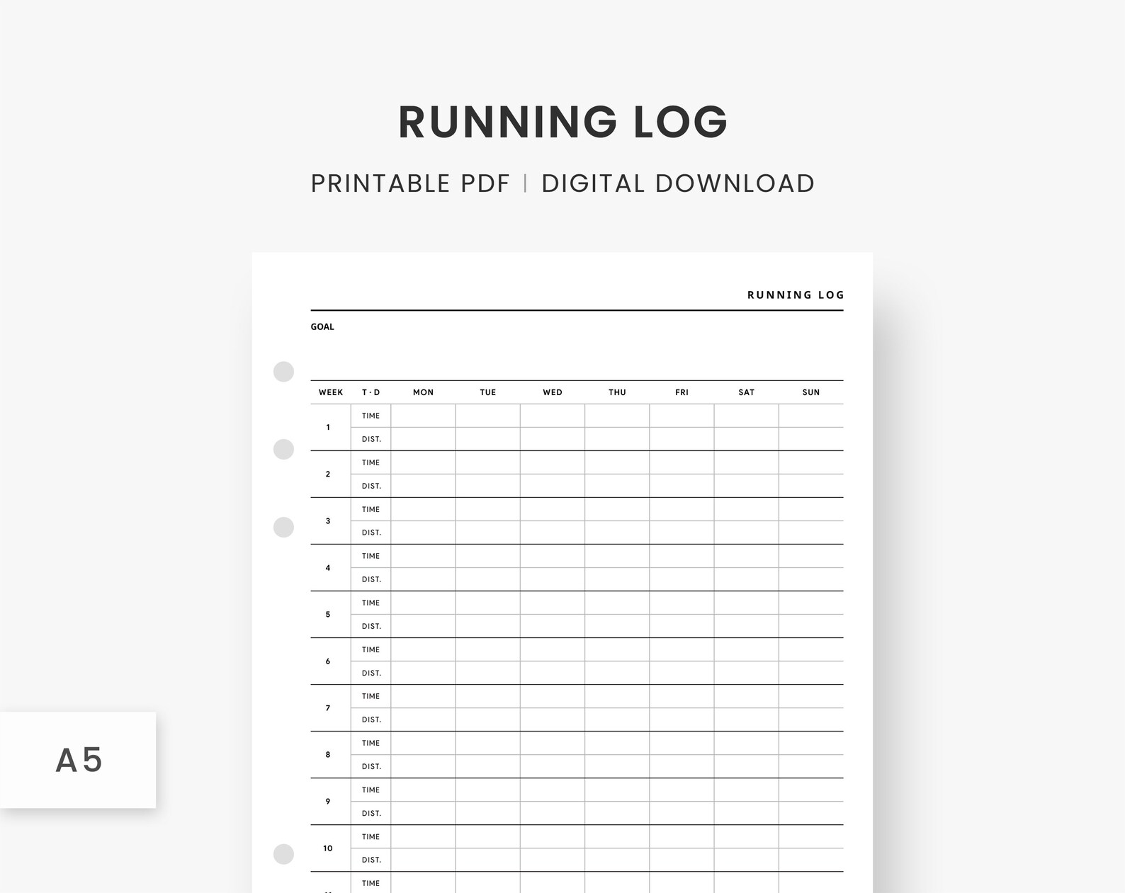 A5 Inserts : Running Tracker Printable, Running Planner, Running Log ...
