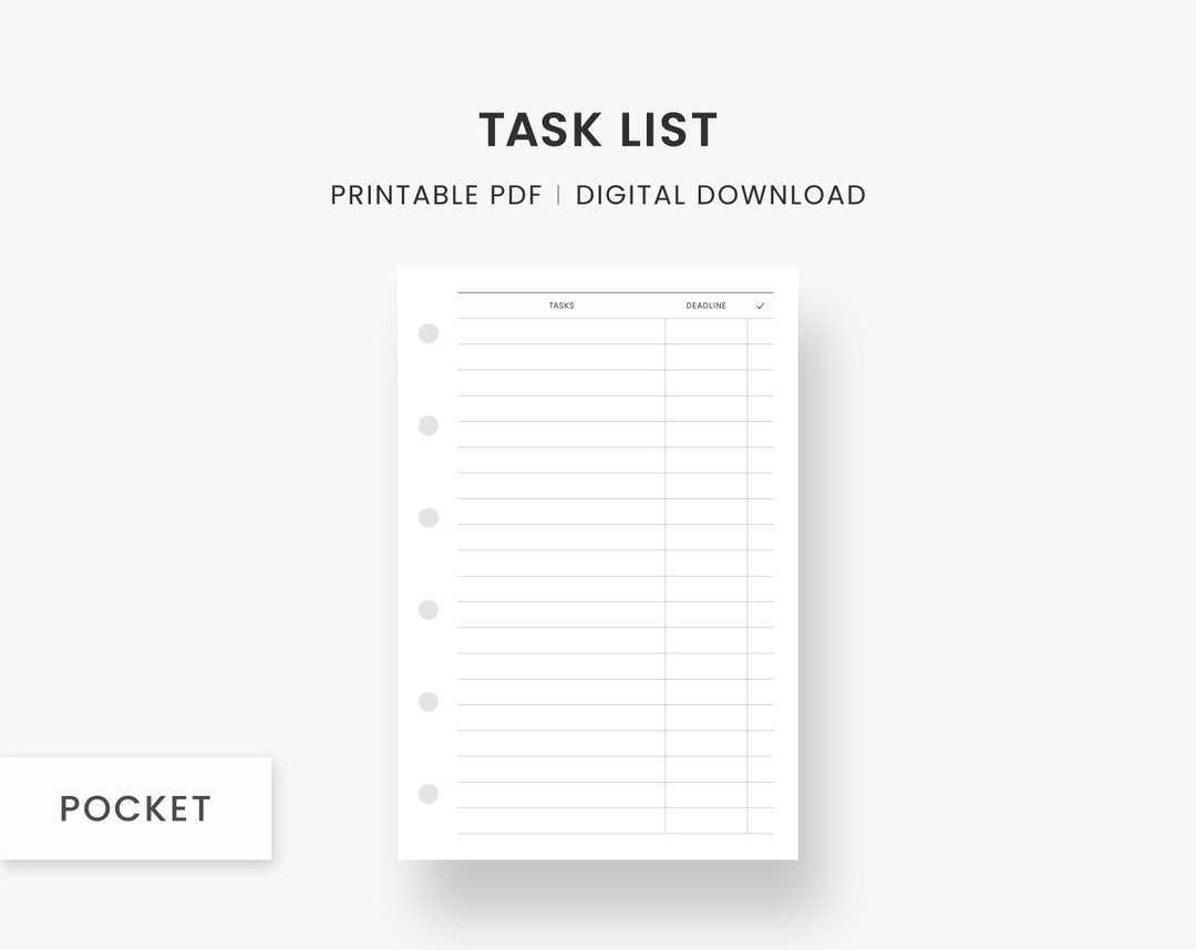 Pocket Inserts : Printable Task List Planner, Productivity Planner ...