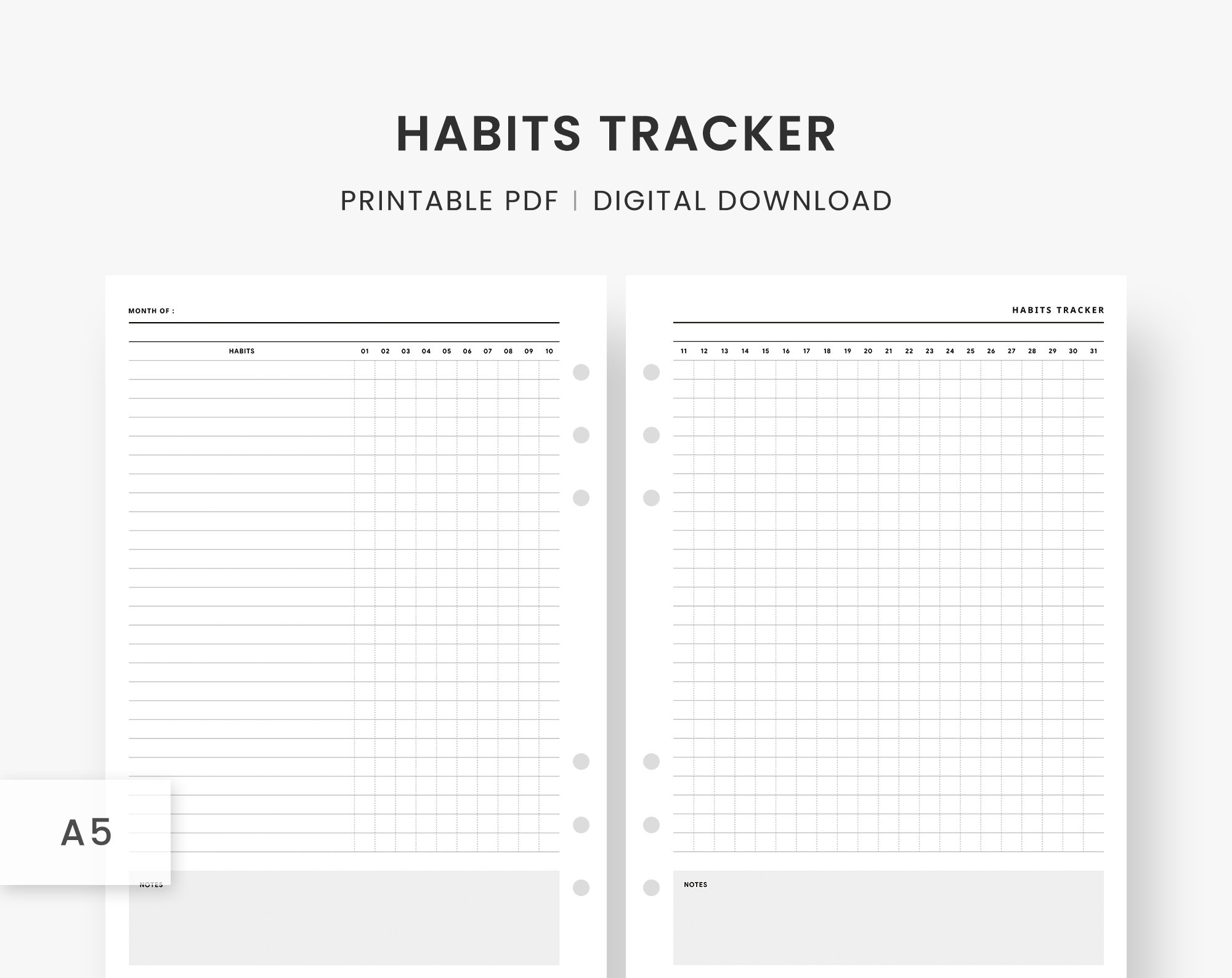 A5 Inserts : Habits Tracker Printable, Monthly Tracker, Goal Planner ...