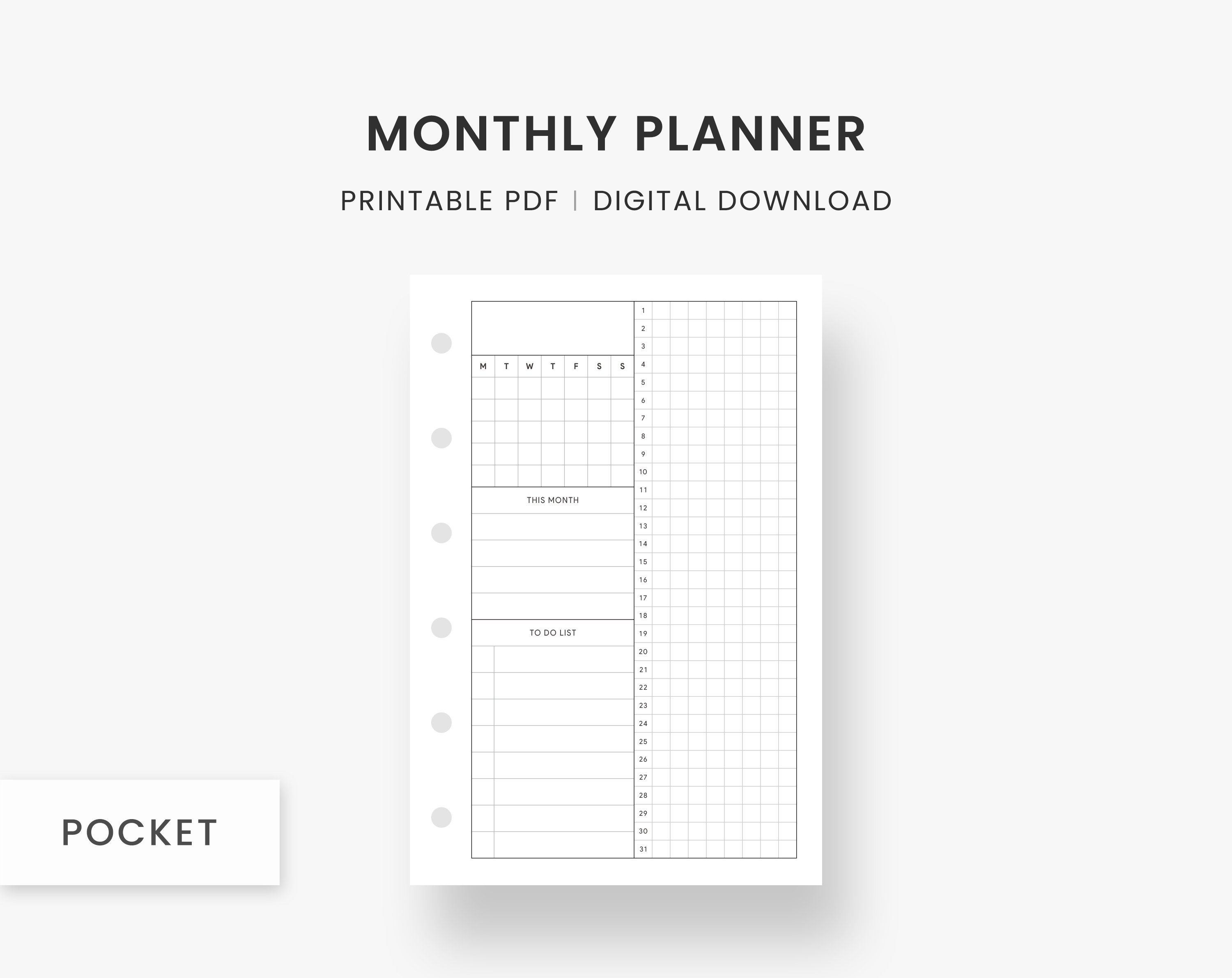 Paper & Party Supplies Paper Monthly Agenda Monthly Calendar Monthly ...