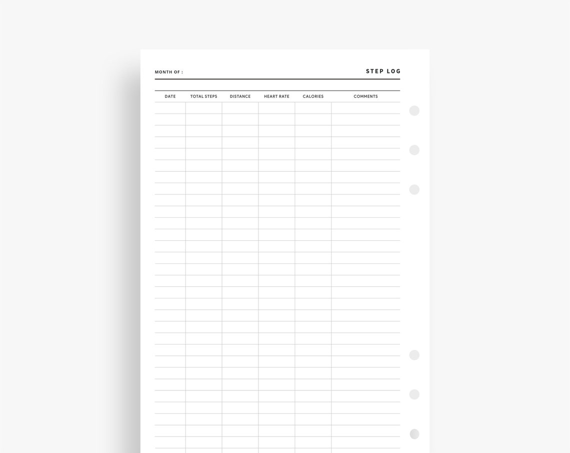 Step Log Printable, Step Tracker, Workout and Exercise Log, Half Letter ...
