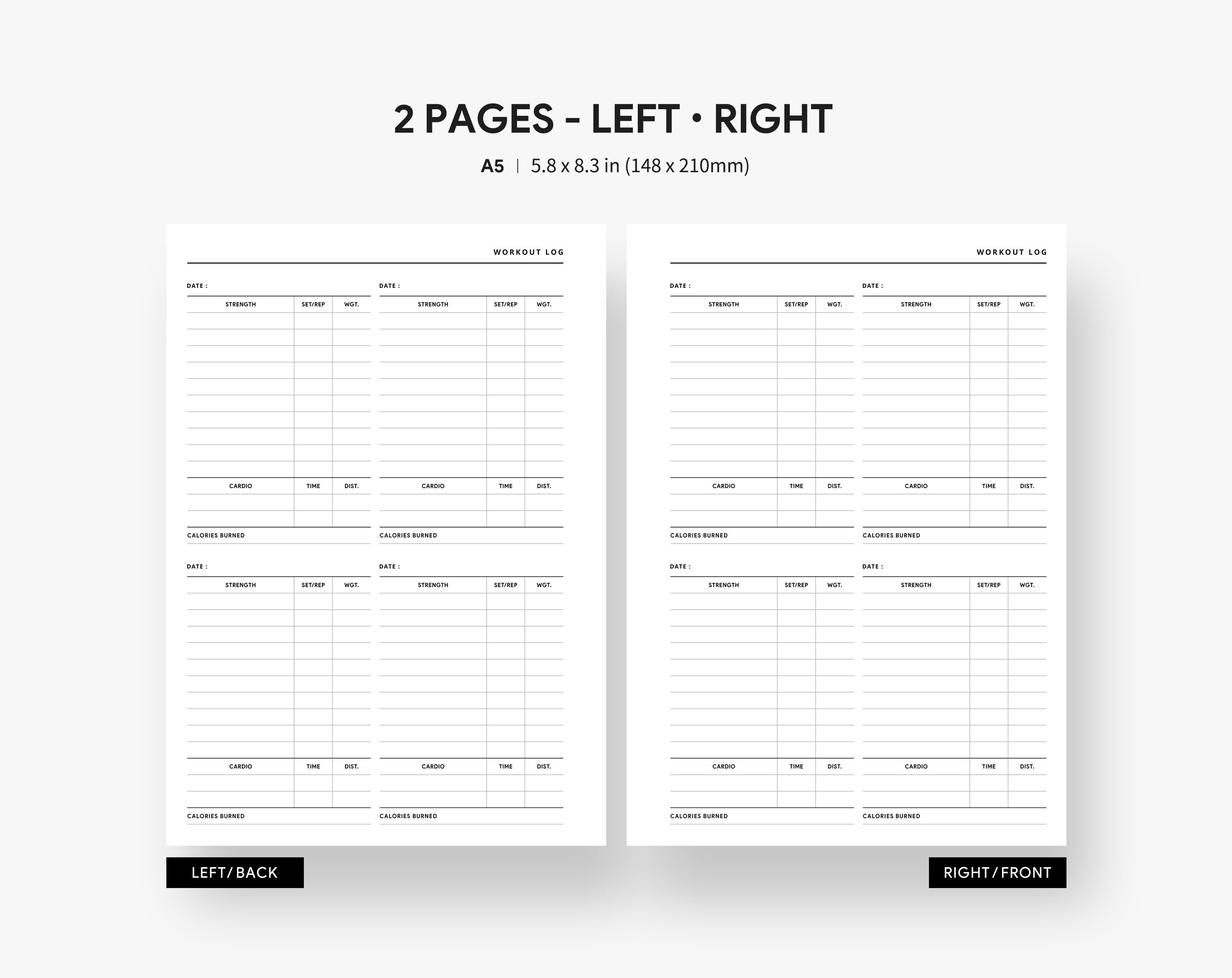 A5 Inserts : Trainingslogboek, Workout Log, Workout Planner Afdrukbaar ...