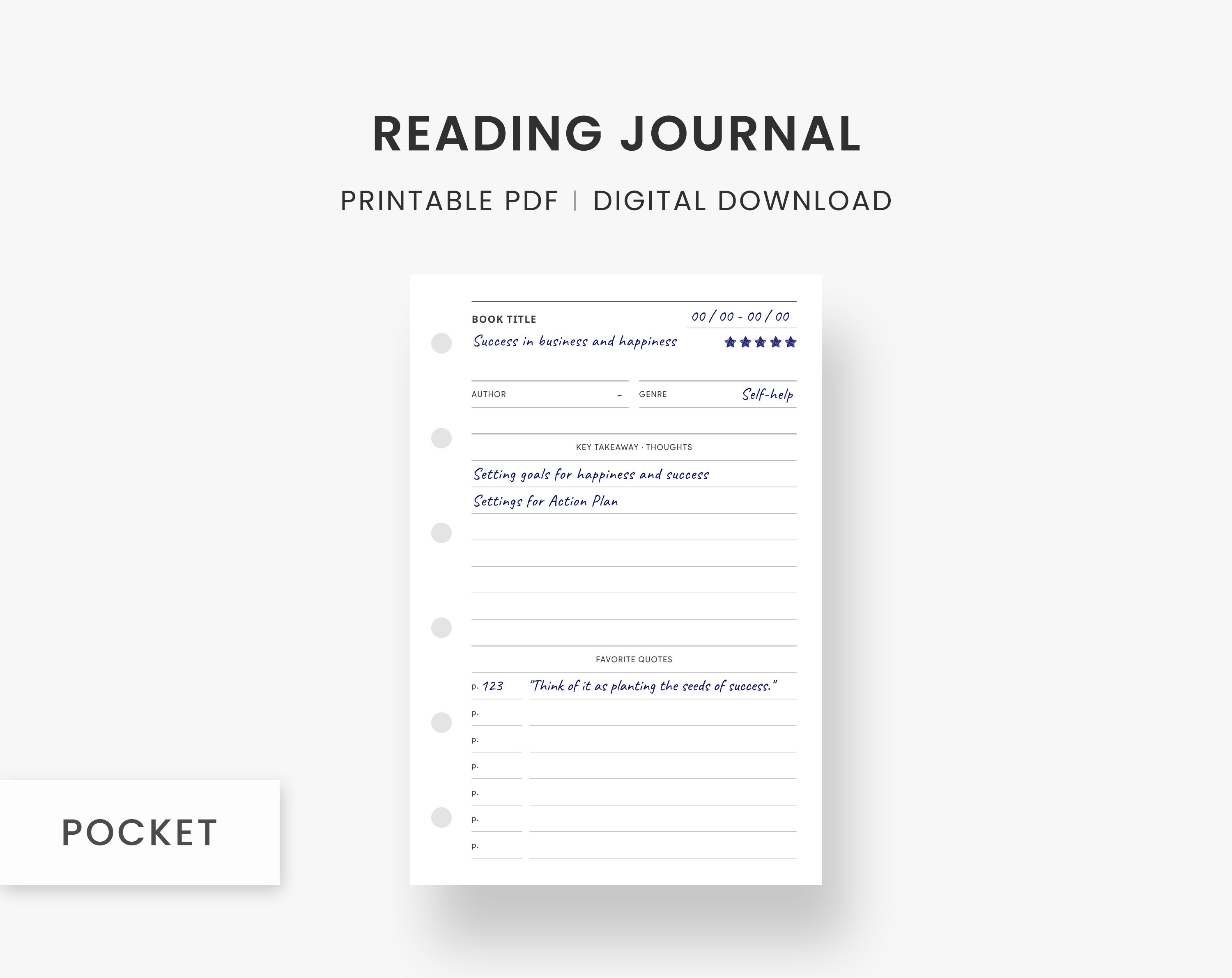 Pocket Inserts : Reading Journal Printable, Book Planner, Reading Log ...