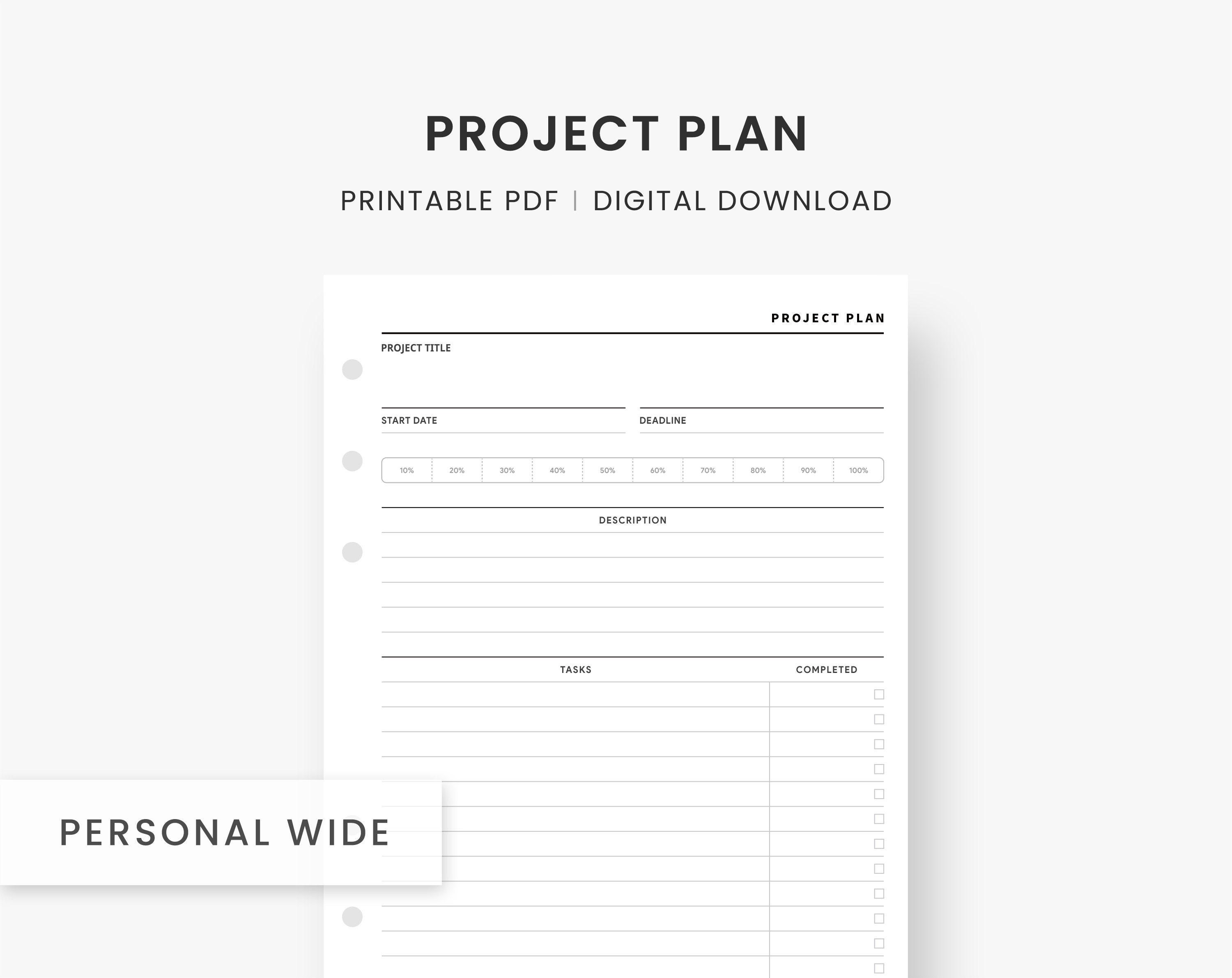 Project Planner Printable, Personal Wide Inserts, Productivity Planner ...