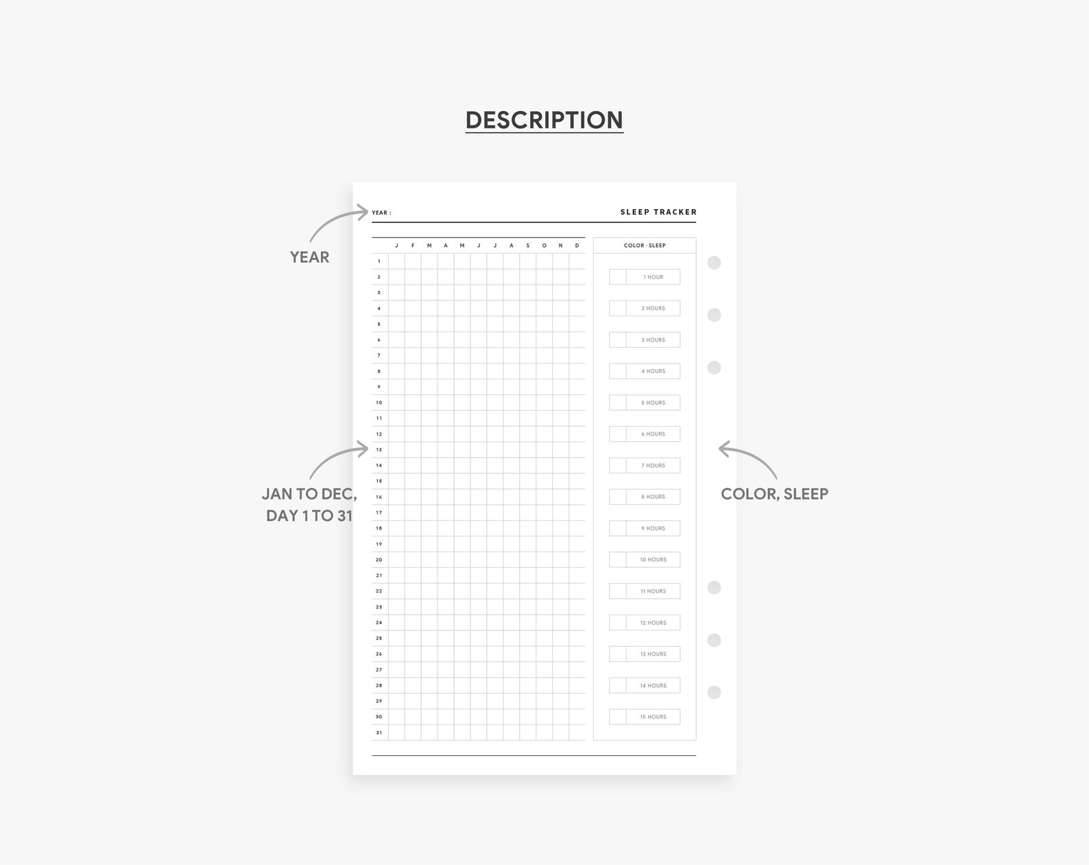 Sleep Tracker Printable, Yearly Sleep Log Template, Half Letter Inserts ...