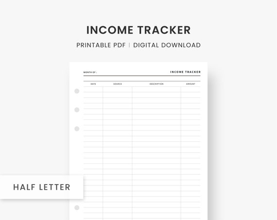 Income Tracker Printable Half Letter Inserts Financial | Etsy