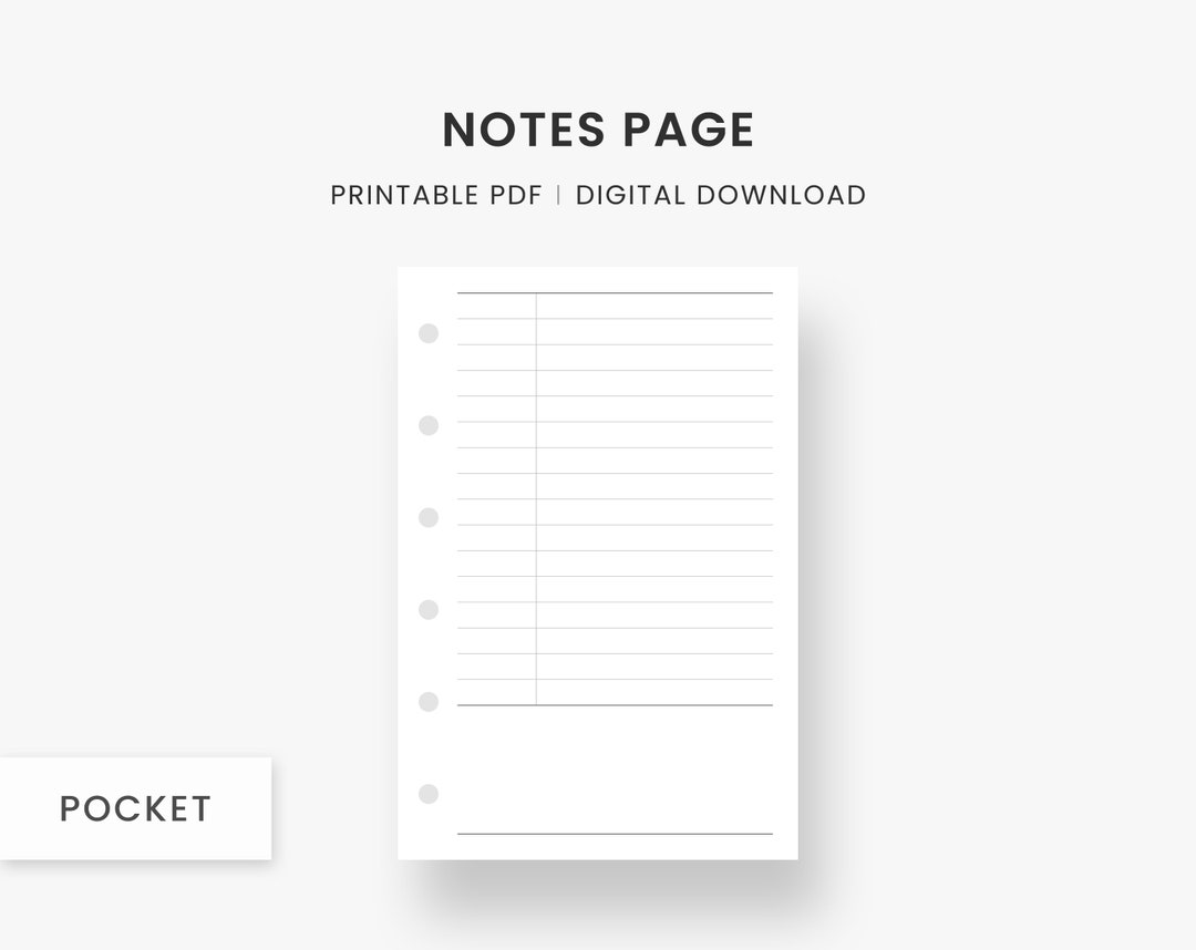 Pocket Inserts : Notes Printable, Lined Note Taking Template ...