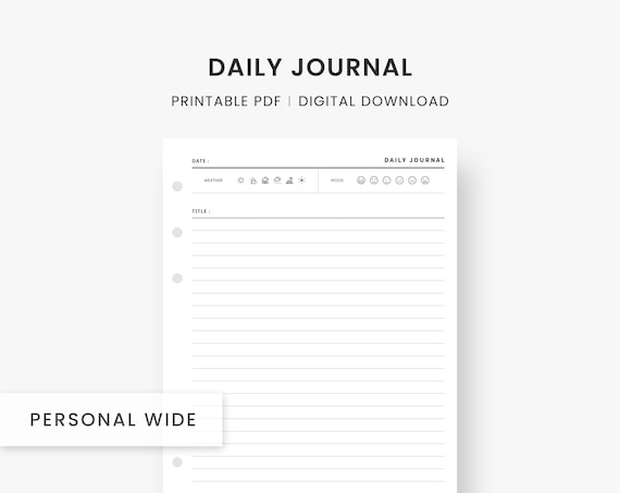 Daily Journal Printable Personal Wide Inserts Daily Diary | Etsy